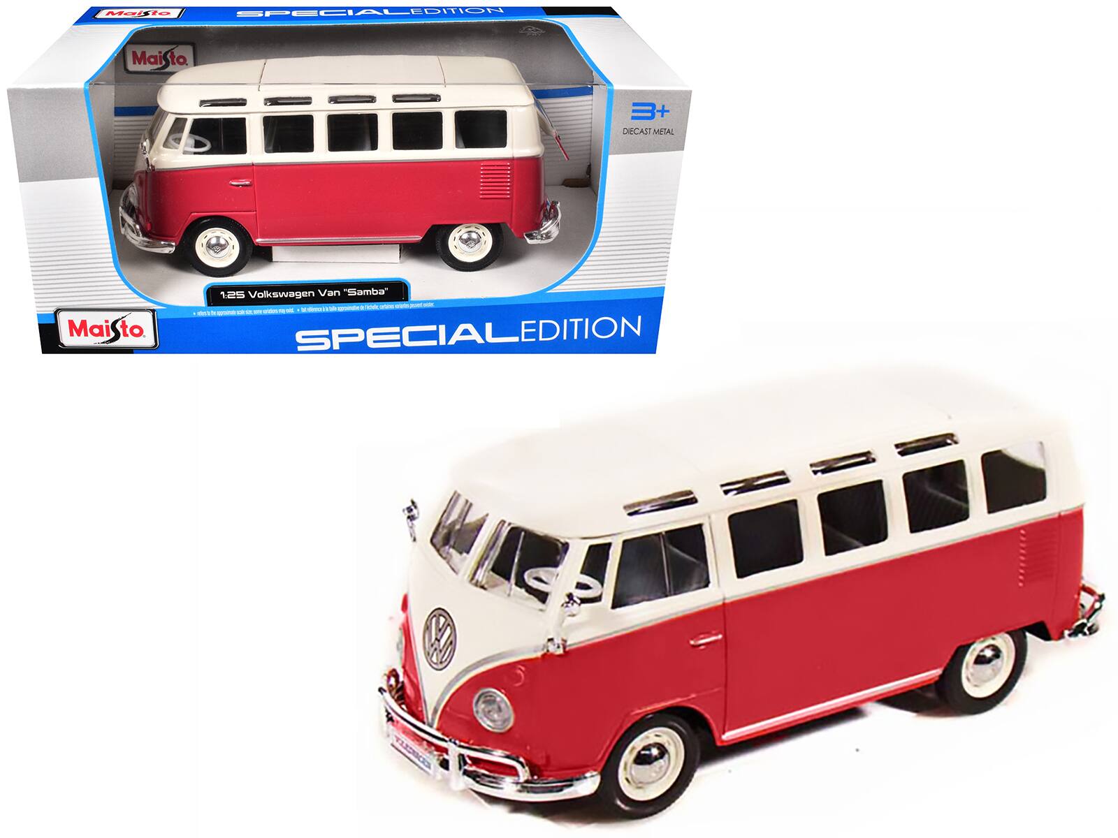 Volkswagen Van Samba Bus 1/25 Diecast Model by Maisto Red and White ...