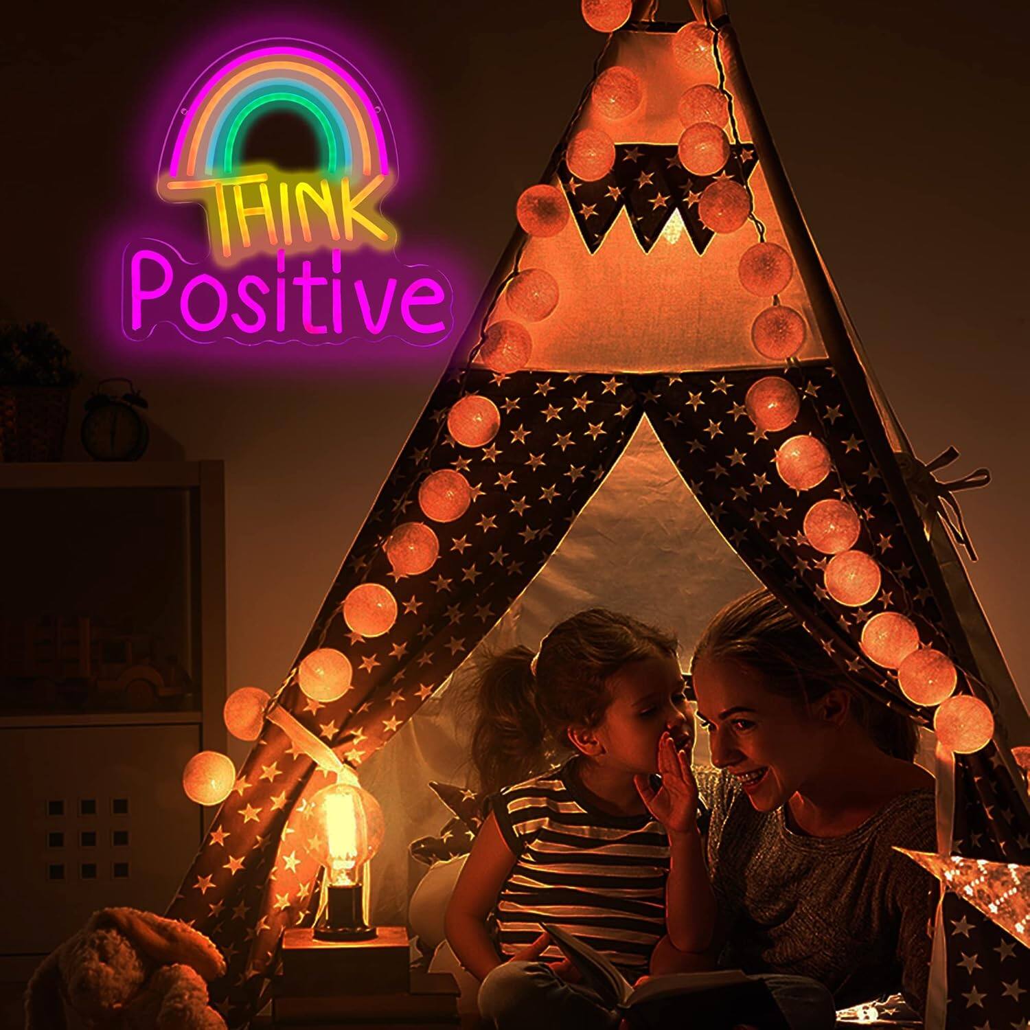 Auledio Think Positive Neon Sign, Think Positive Led Rainbow Neon Sign ...