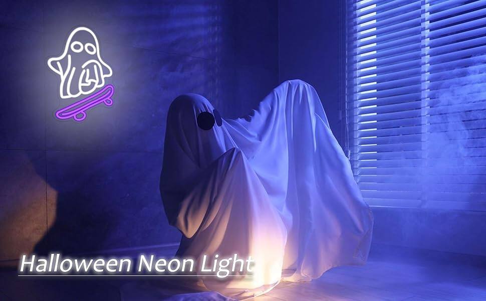 Auledio Ghost Neon Sign for Wall Decor Halloween Neon Light Skateboard ...