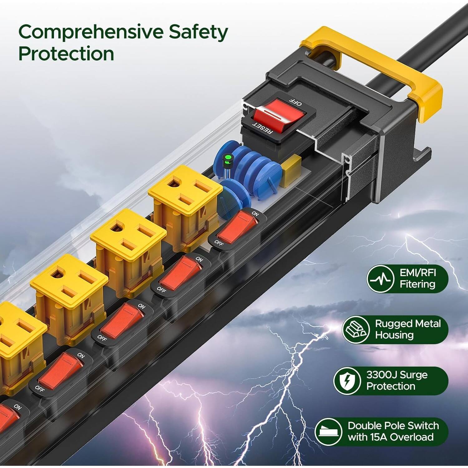 PARKER SLATER Heavy Duty Power Strip with 6 Outlets, Individual ...