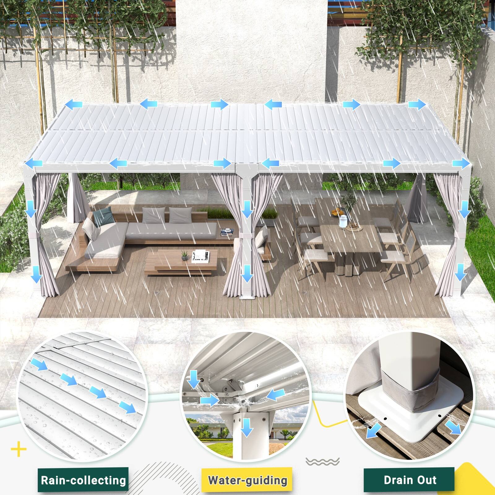 U HOMY 12x20 Outdoor Smart Pergola w/ LED, Louvered Pergola, Aluminum ...
