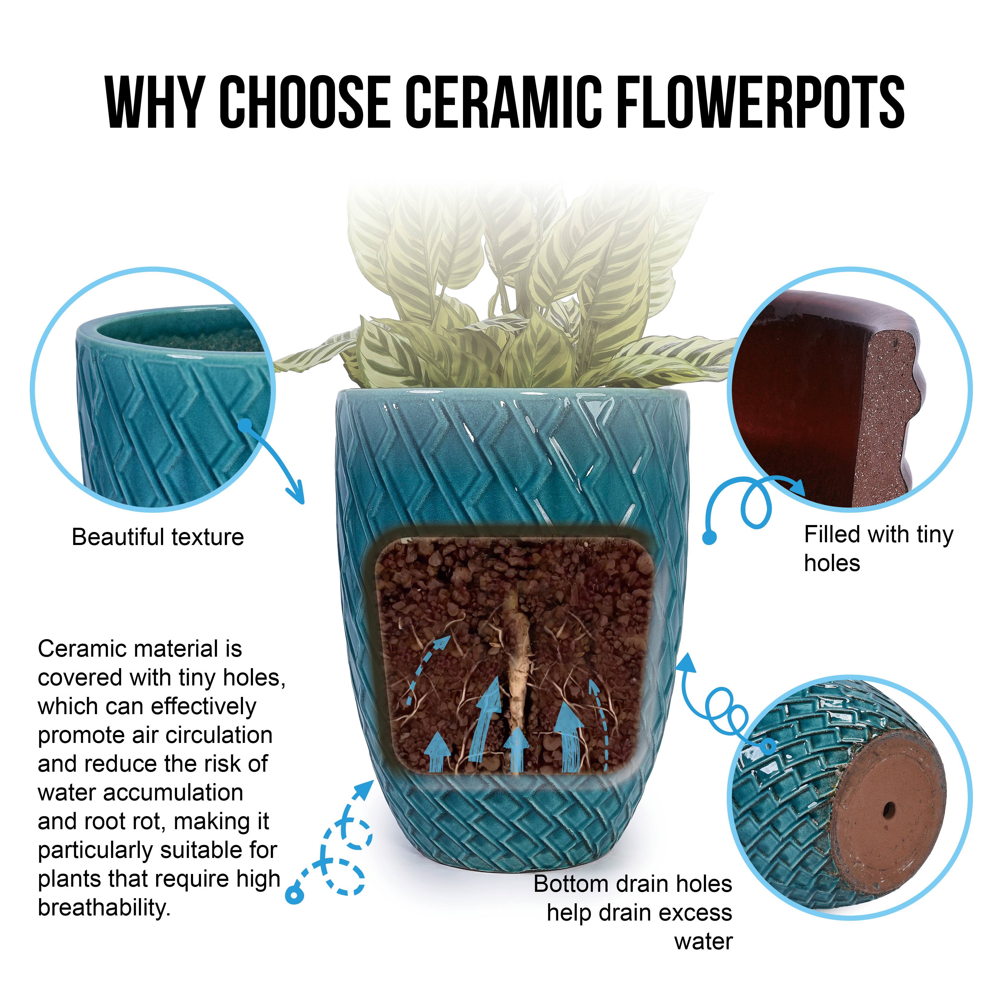 Loheer Large Ceramic Planter, Handmade Teal Ceramic Flower Pot with ...