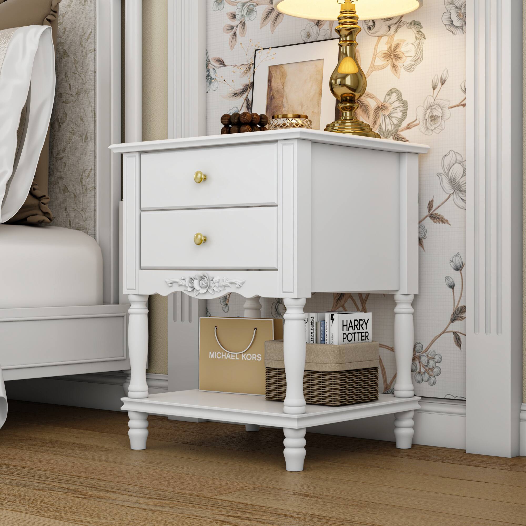 FUFU & GAGA FUFU&GAGA French Style Nightstand: Ornate 2 Drawer Elegance ...