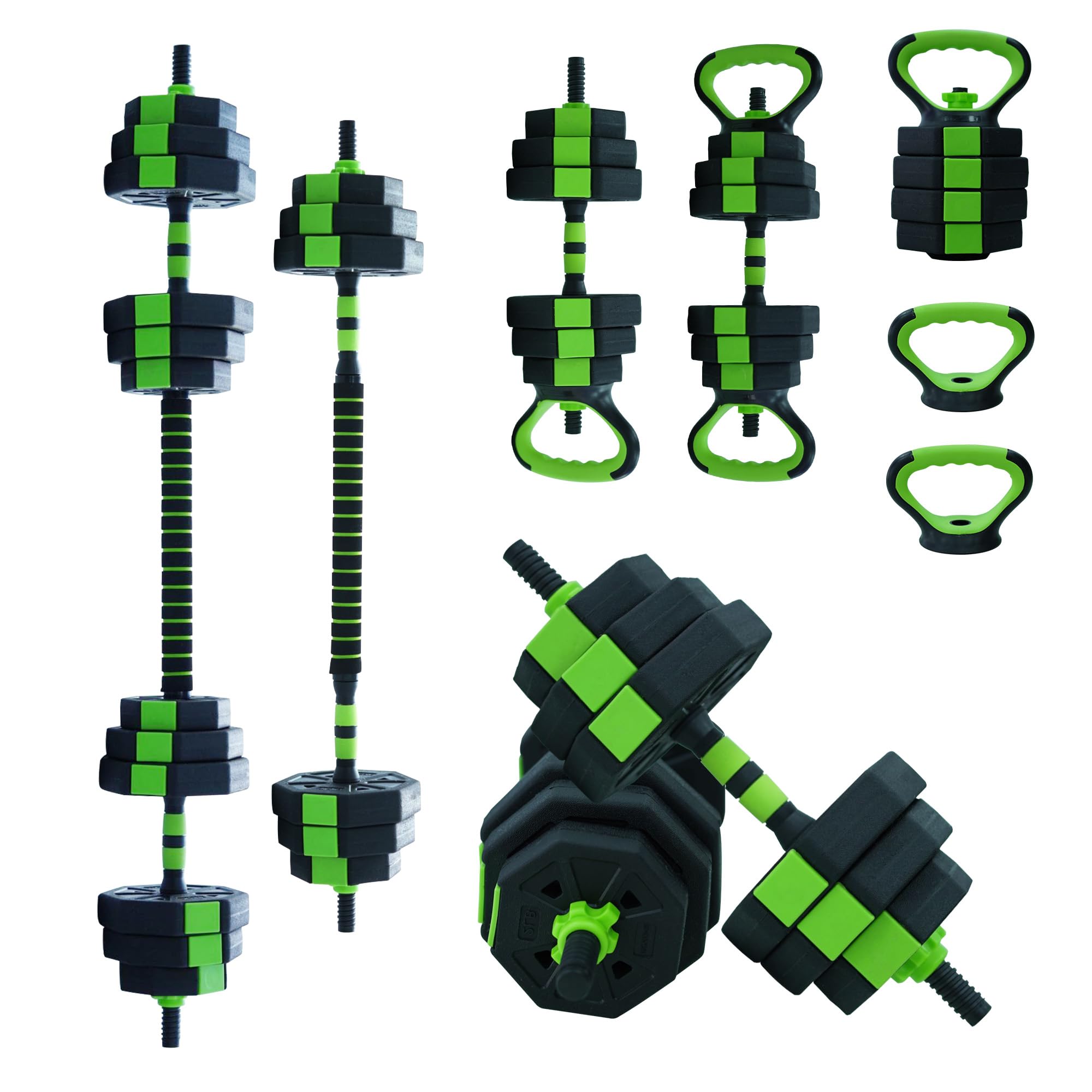 Babevy 4 In 1 Adjustable Dumbbell Set 44LBs – Dumbbell, Barbell ...