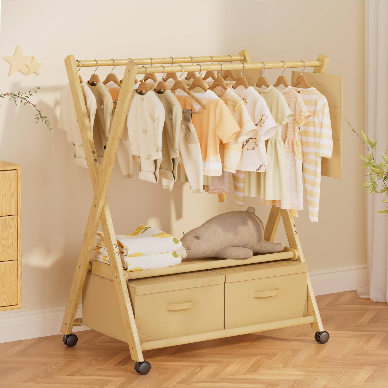 Hirose Alice Amazer Kids Clothing Rack with Storage Boxs Bamboo Baby ...