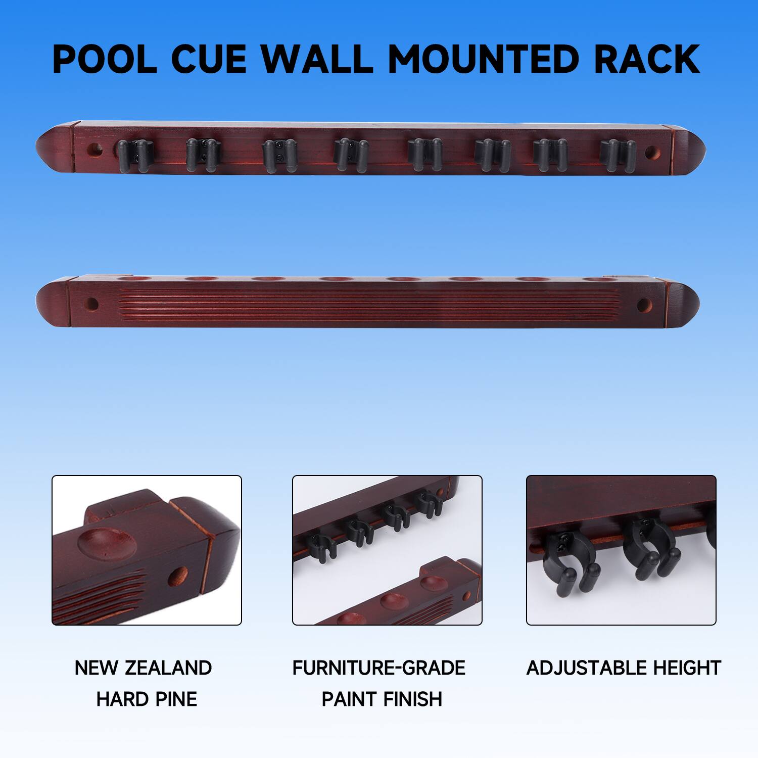 GSE Games & Sports Expert 2 Piece Wood 8 Billiard Pool Cue Rack Wall ...