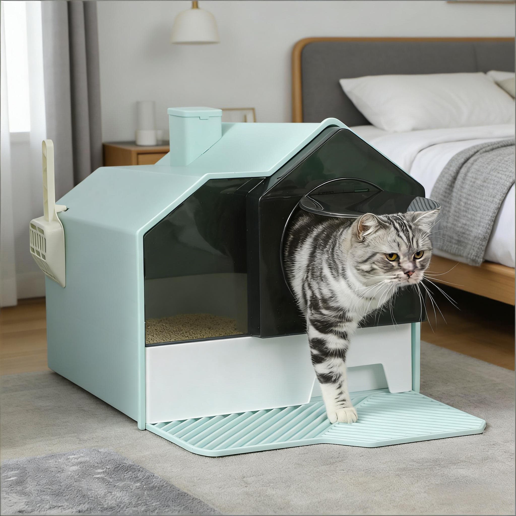 TinyHomie - Cat Litter Box Hooded Cat Litter Box - Green,Light Blue ...