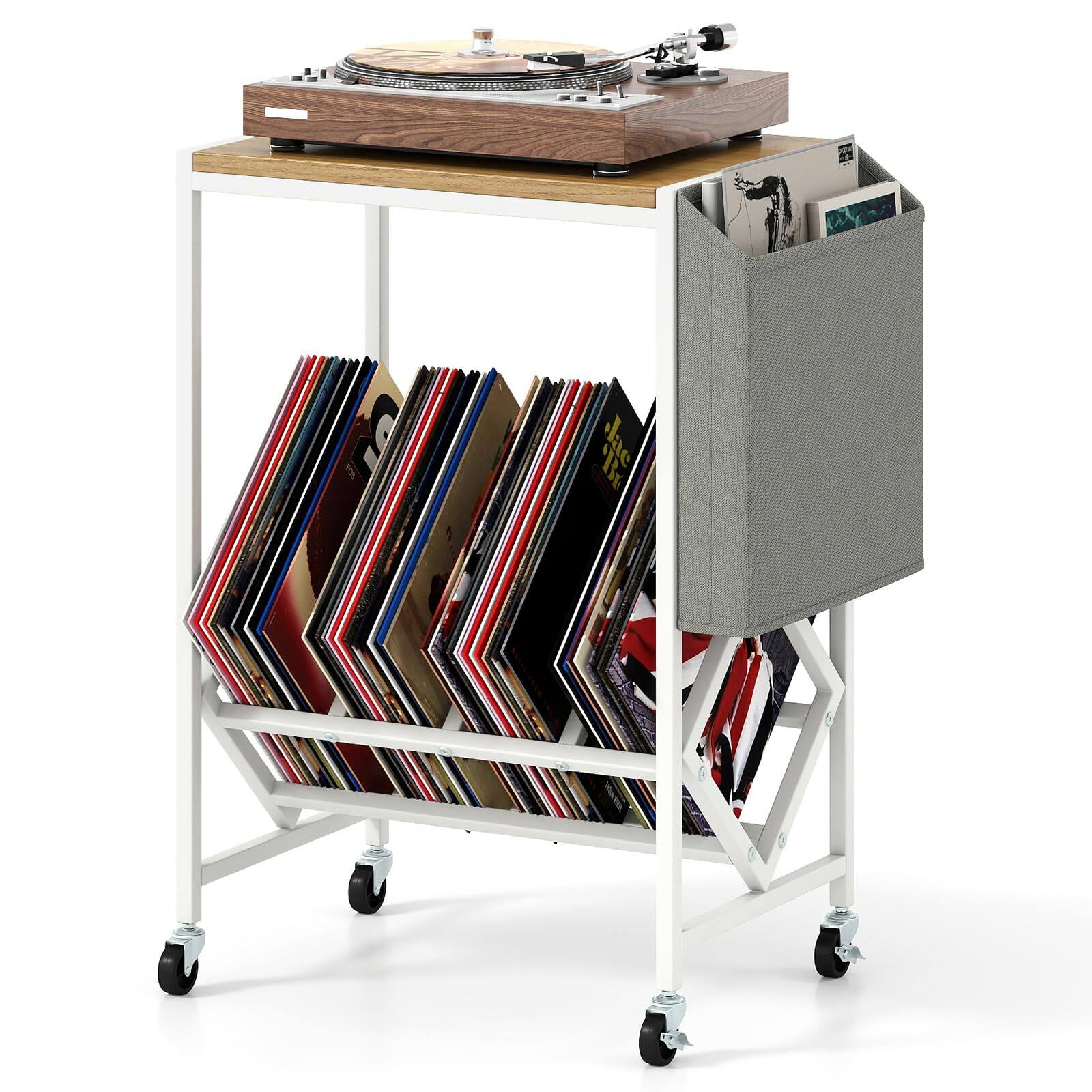Ecooso 2 Tier Rolling Record Player Stand with Vinyl Storage and ...