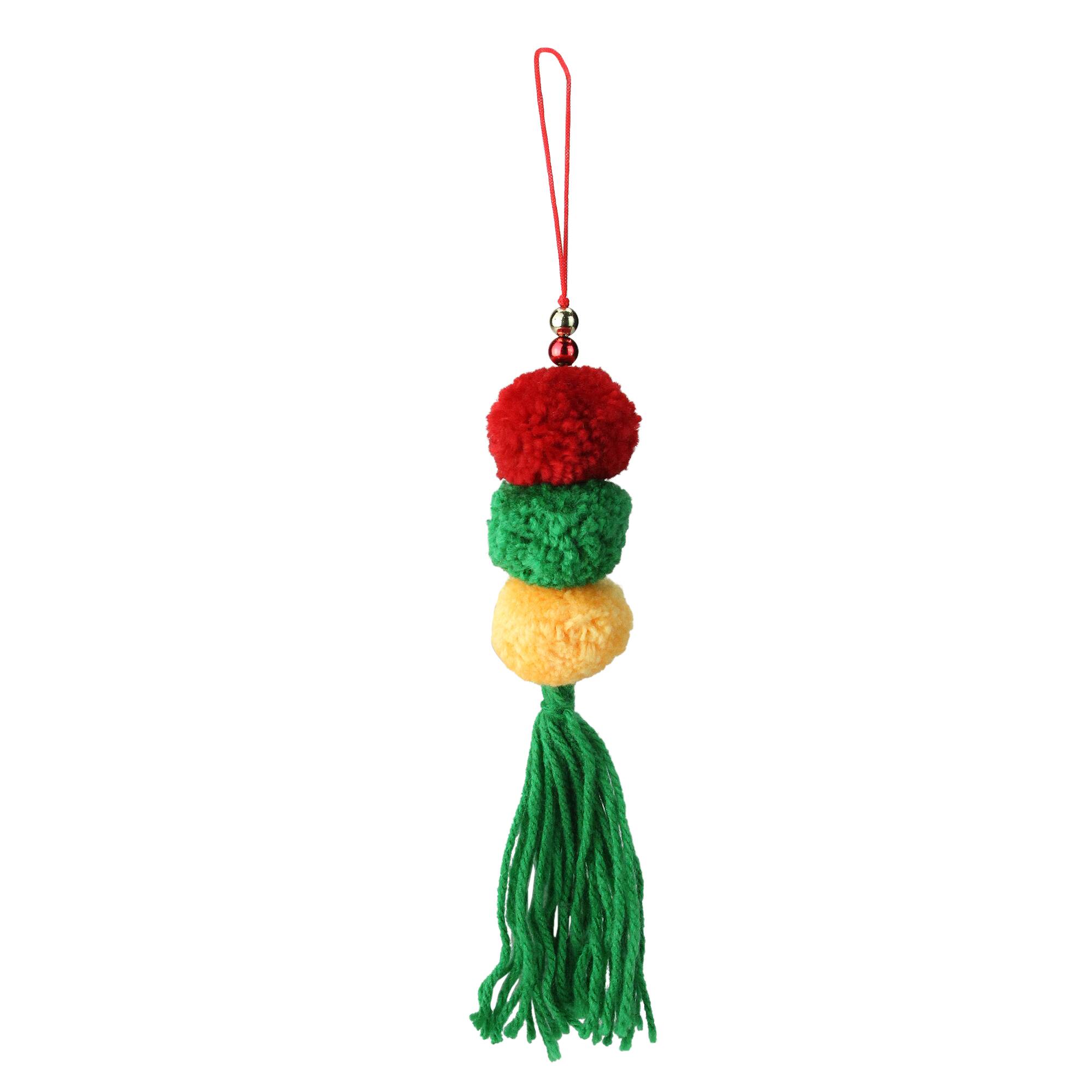Raz 10.75” Triple Plush Pom Pom and Fringe Christmas Ornament Green ...