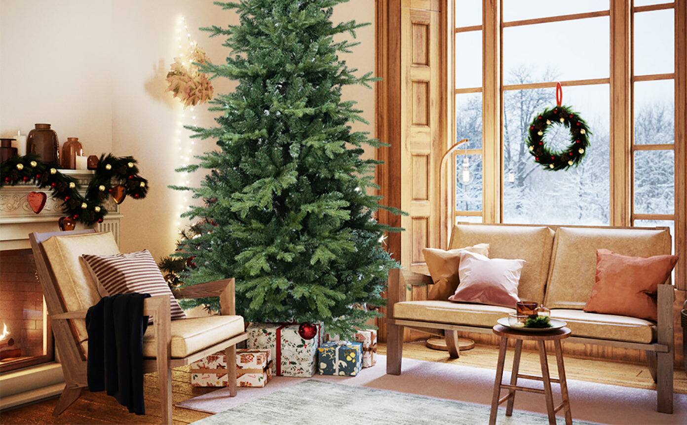 BreeBe 6.5FT PVC+PE Christmas Tree with 2142 Tips Full & Lush Hinged ...