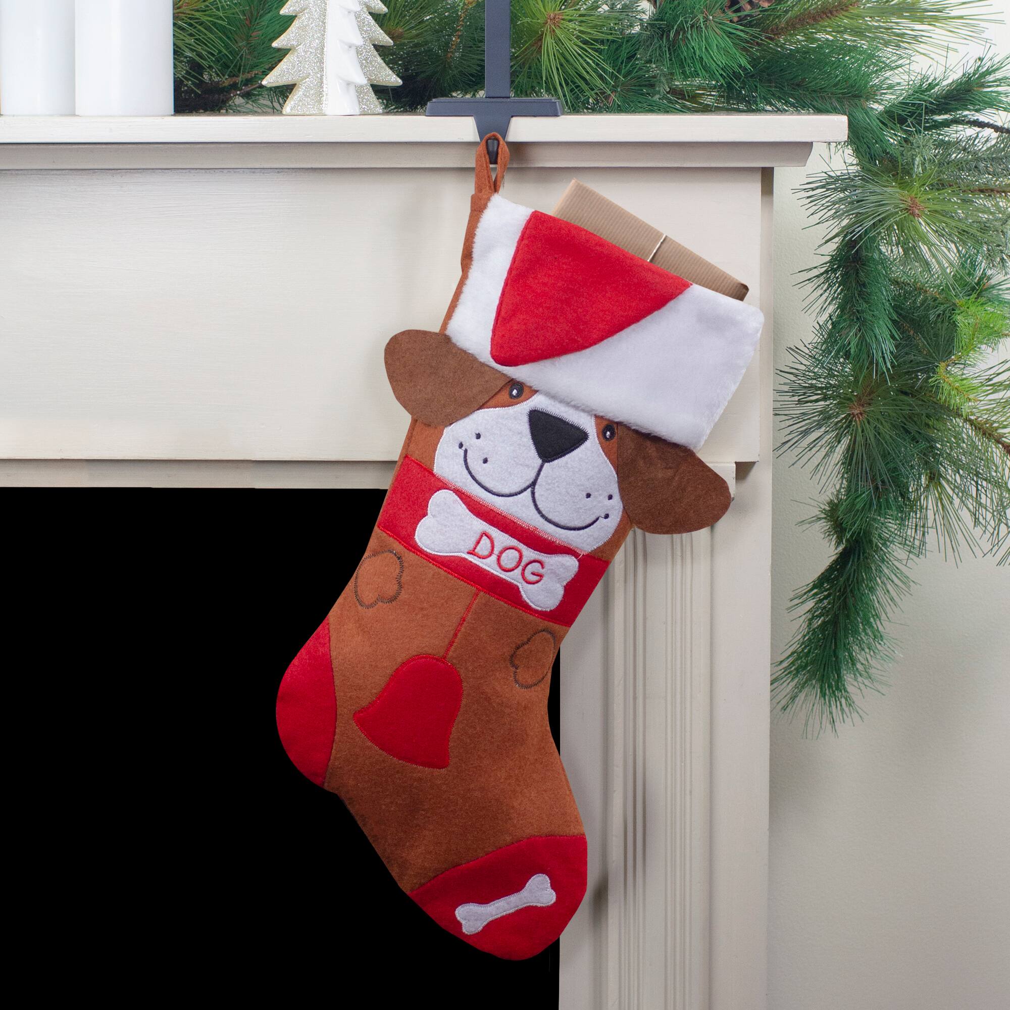 Northlight 17" and Brown "DOG" Embroidered Christmas Stocking with Cuff ...