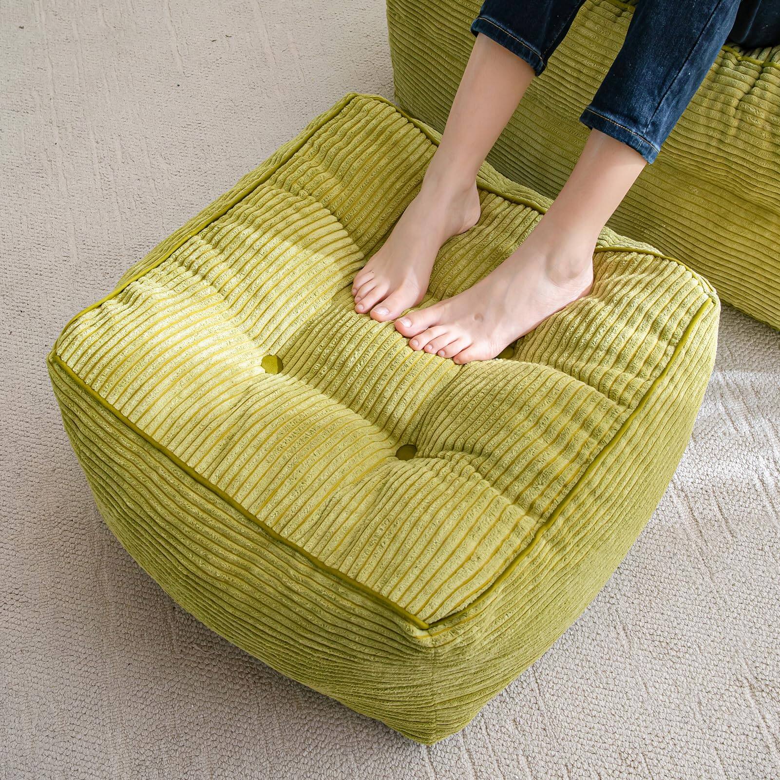 JETRANSPORT Square Stuffed Pouf Ottoman Corduroy Poufs Foam Chunk ...