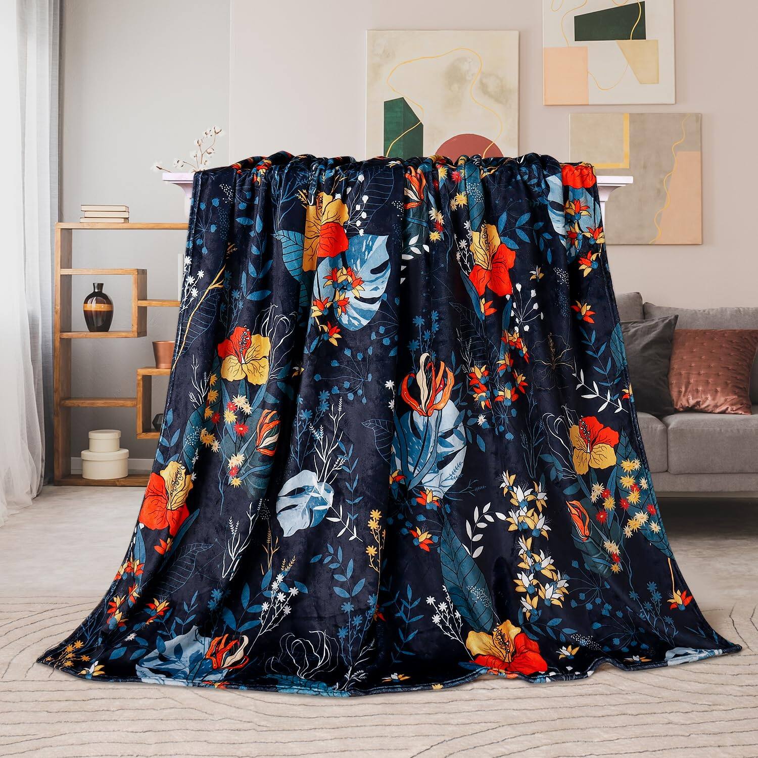 Pacoar Cade Wildflower Throw Blanket Watercolor Floral Plant Super Soft ...