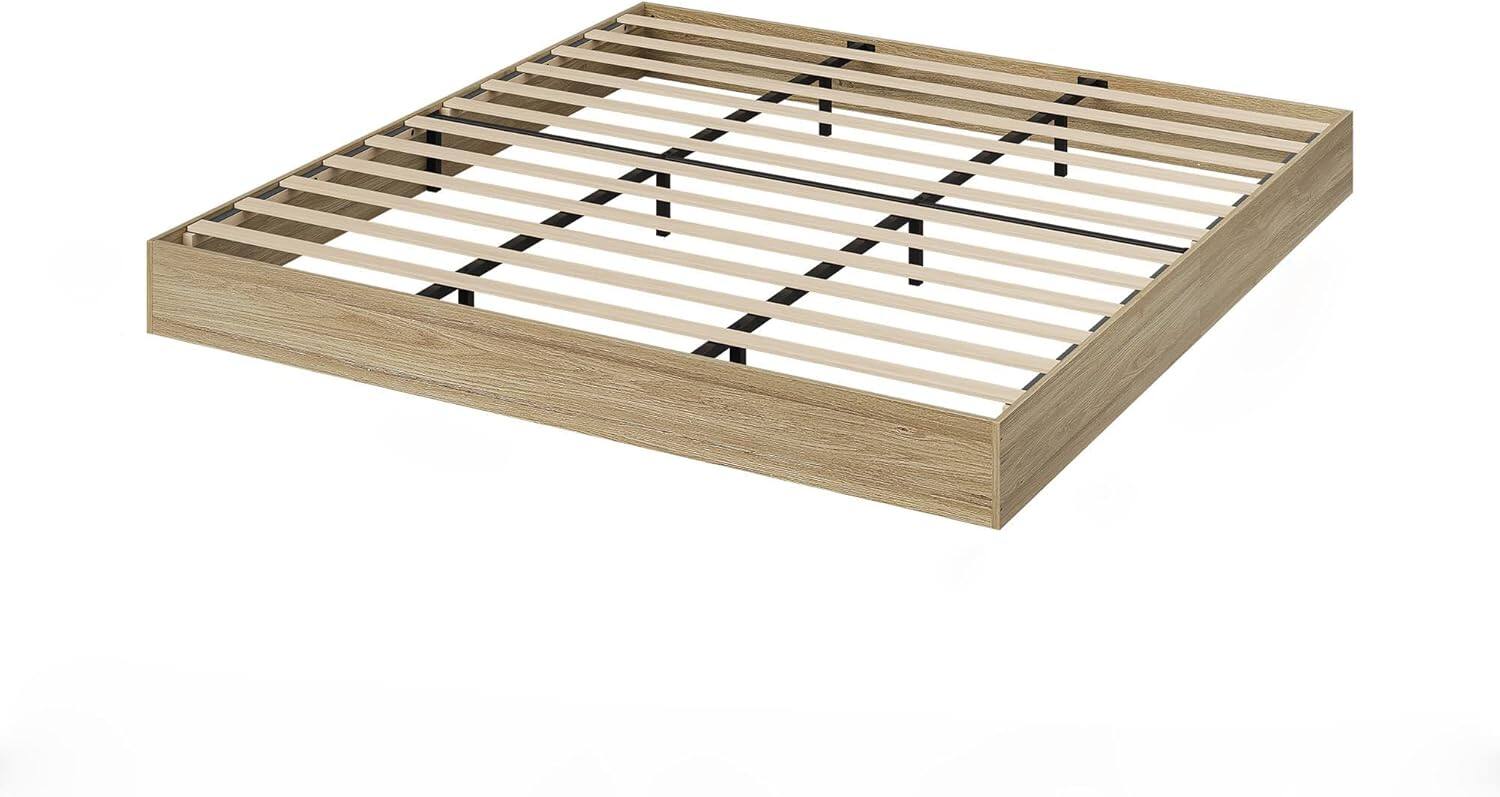 Homhougo Full Floor Standing Bed Frame, Sturdy Wood Slats, Minimalist ...