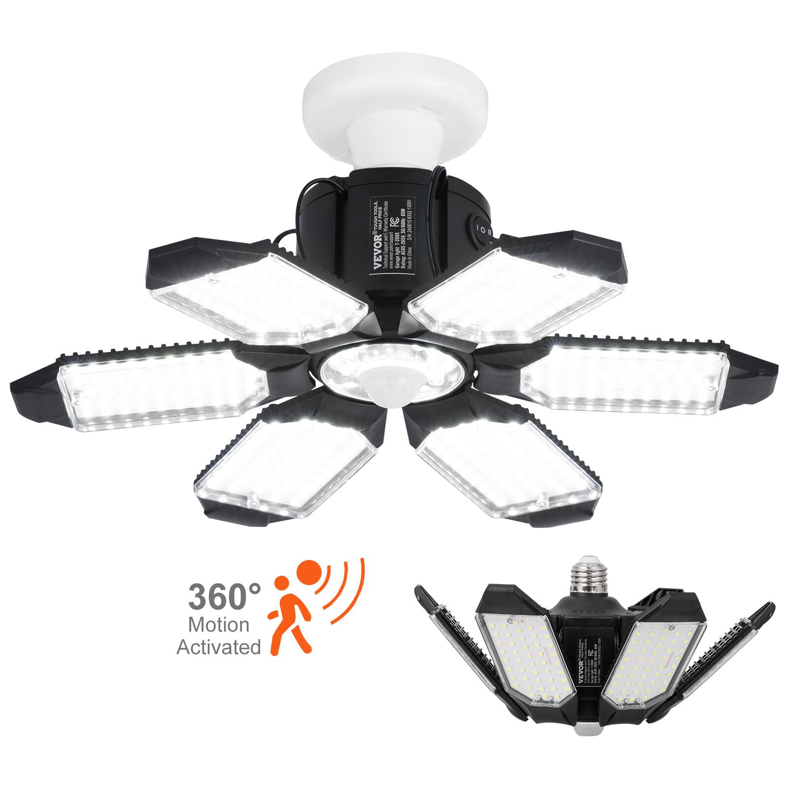 VEVOR 2 Packs LED Garage Light, 15000LM, 6500K Motion Sensor Garage ...