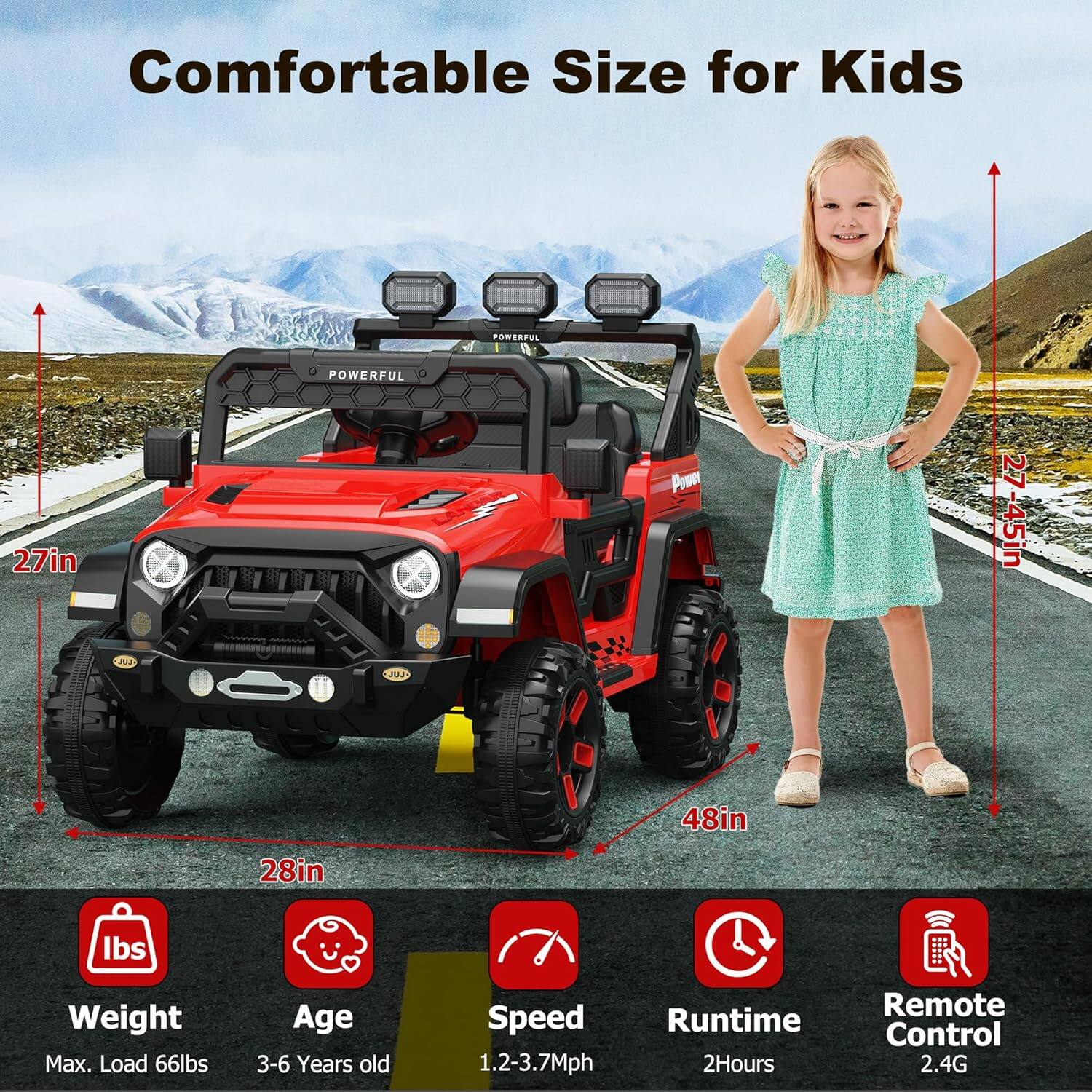 Qeetex 12V Kids Electric Ride On Car with 2.4G Remote Control, 3 Speeds ...