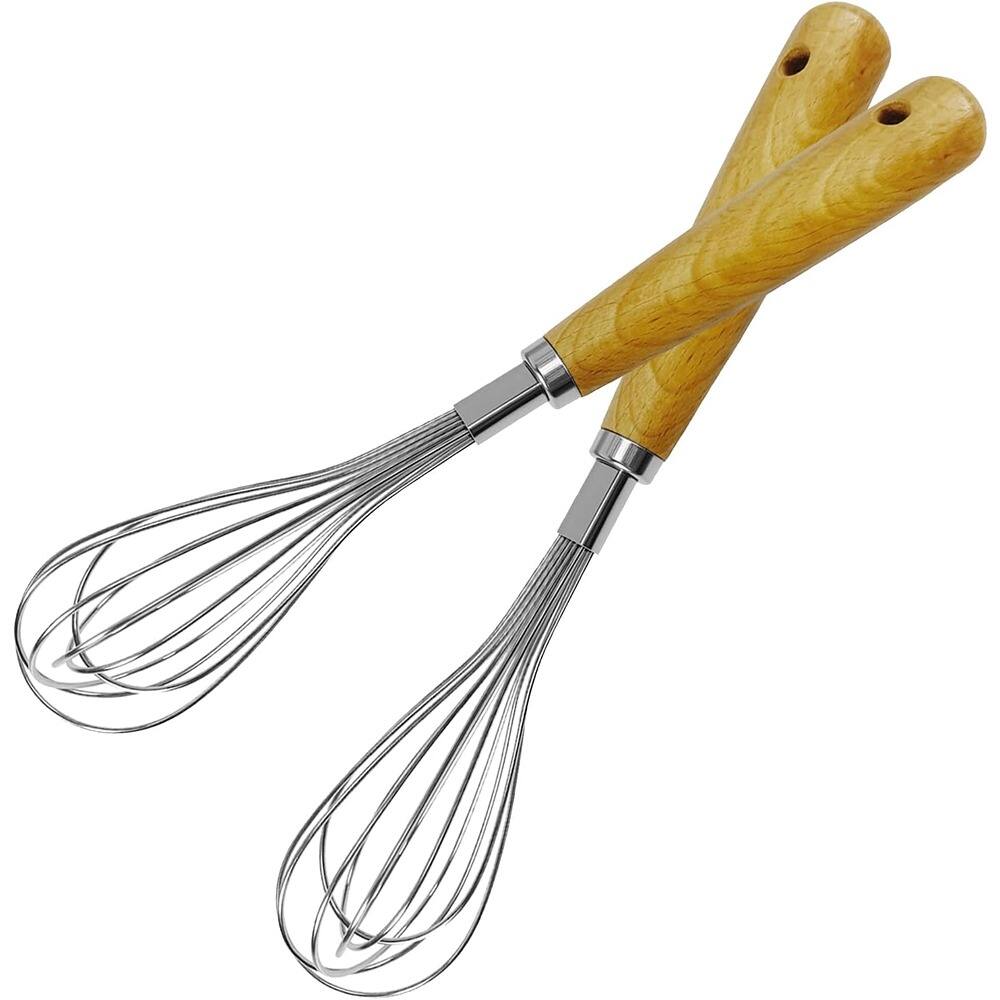 RTMB 2 Pack Stainless Steel Wire Whisks with Wooden Handles, 9.8 Inch ...