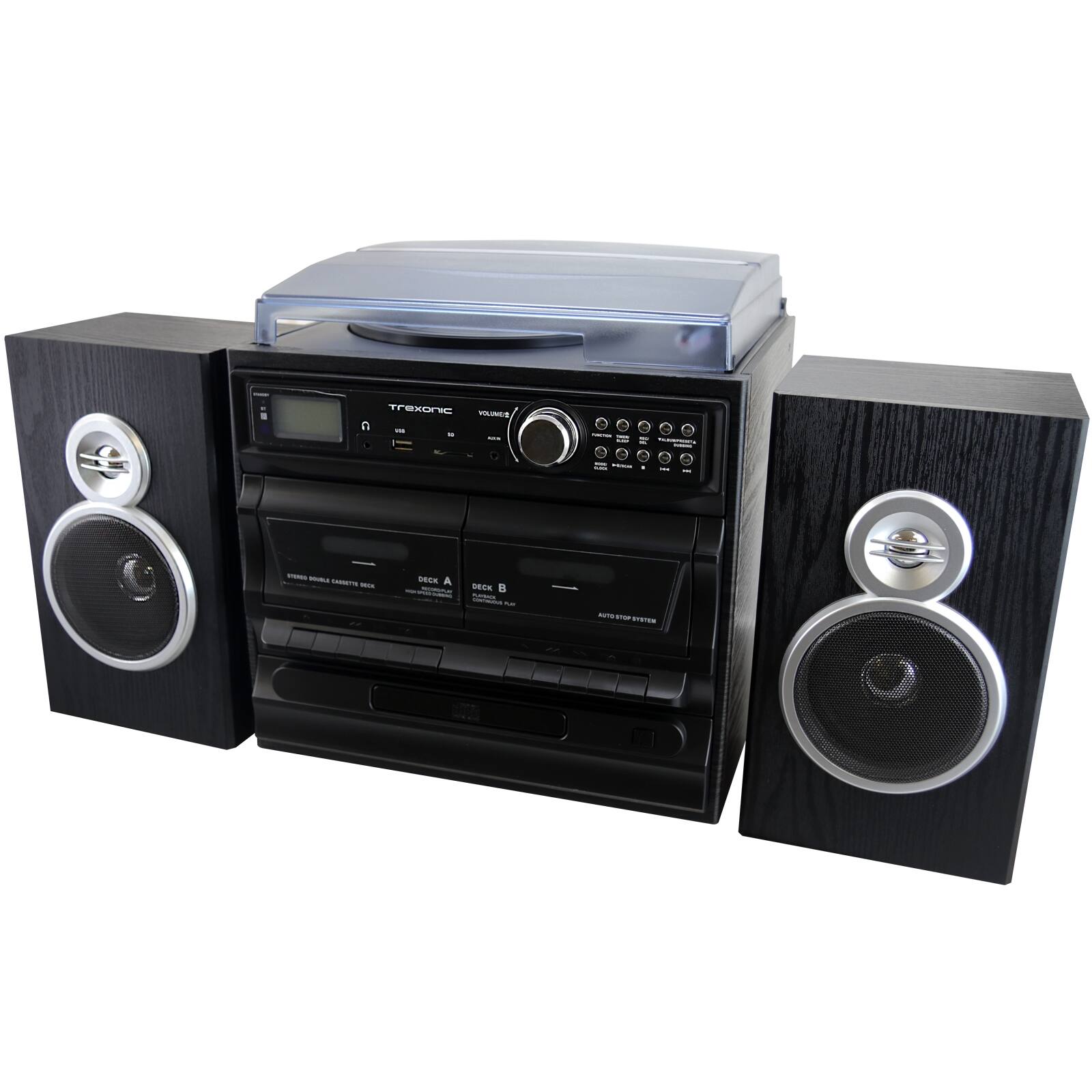 Trexonic 3 Speed Vinyl Turntable Stereo System CD Player, FM Radio ...