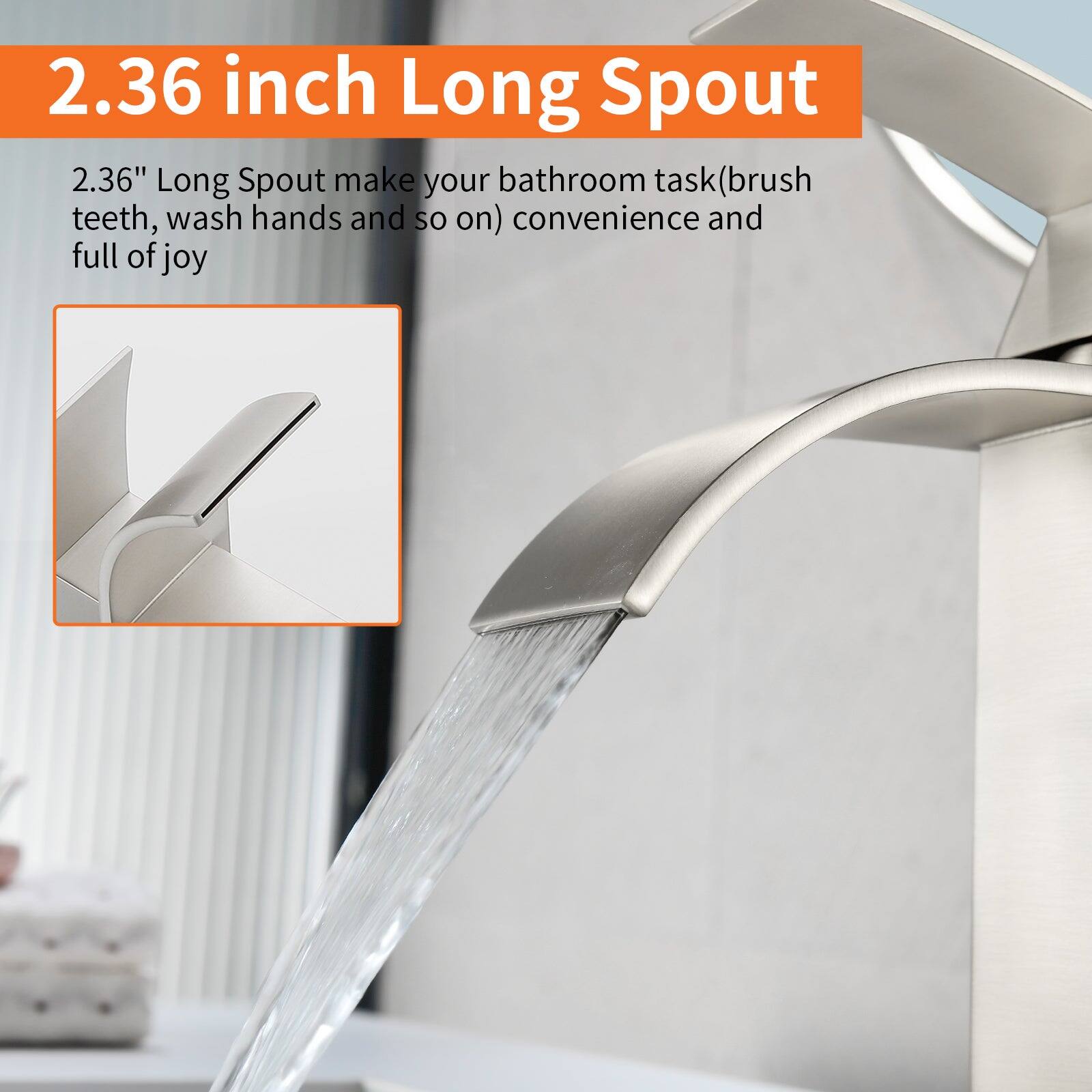 Brushed Faucet SUS304 Waterfall Spout cUPC Cartridge 60cm Supply Line ...