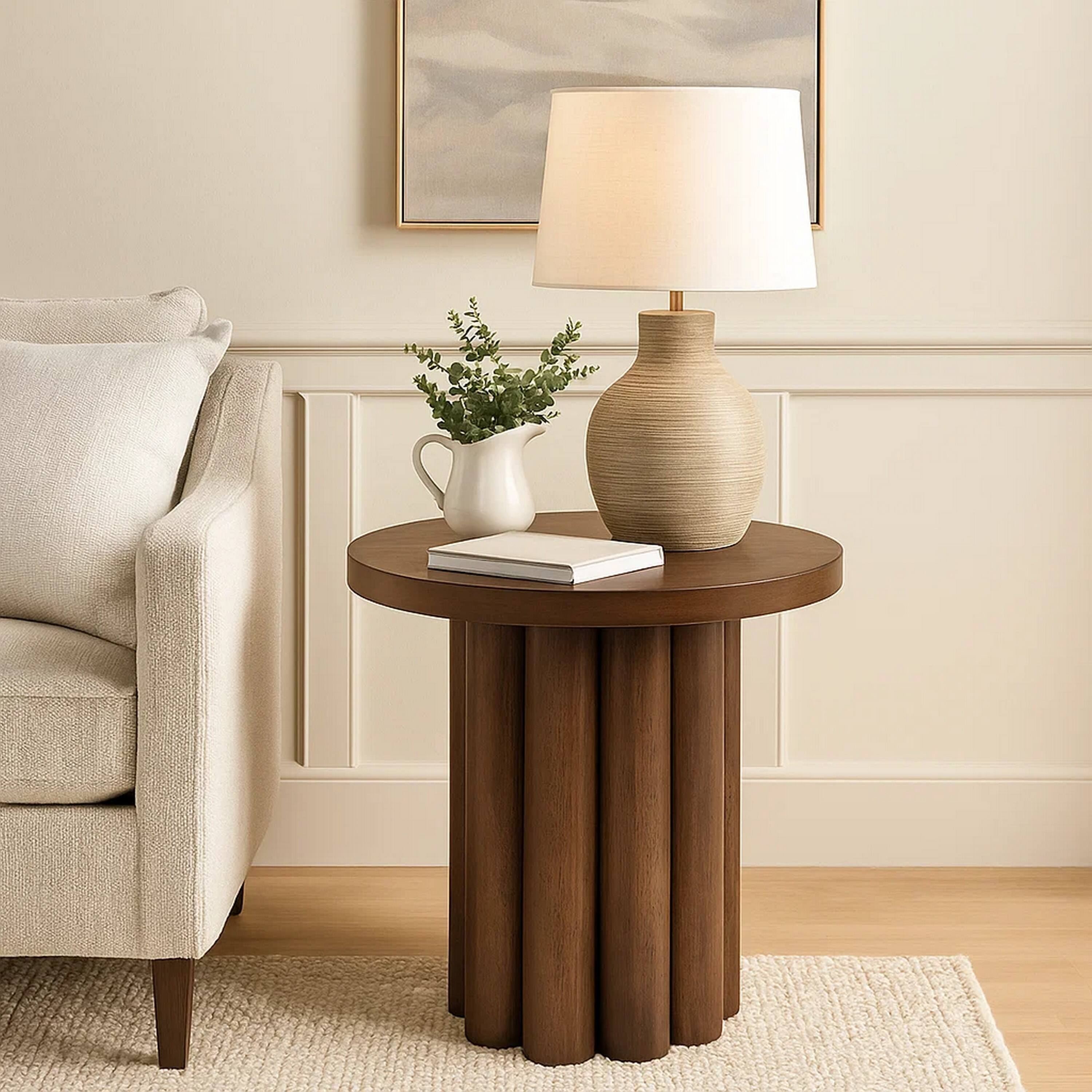 Manhattan Lane Sana Side End Table, 20 Inch Round Top, Rustic Fluted ...