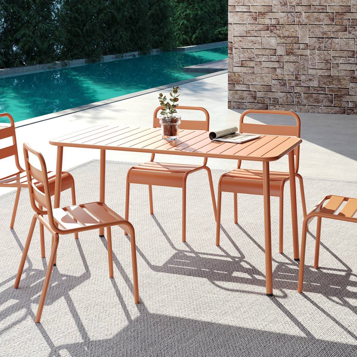 APRILSOUL Sella Long Table Red Outdoor Dining Villa Courtyard Balcony ...