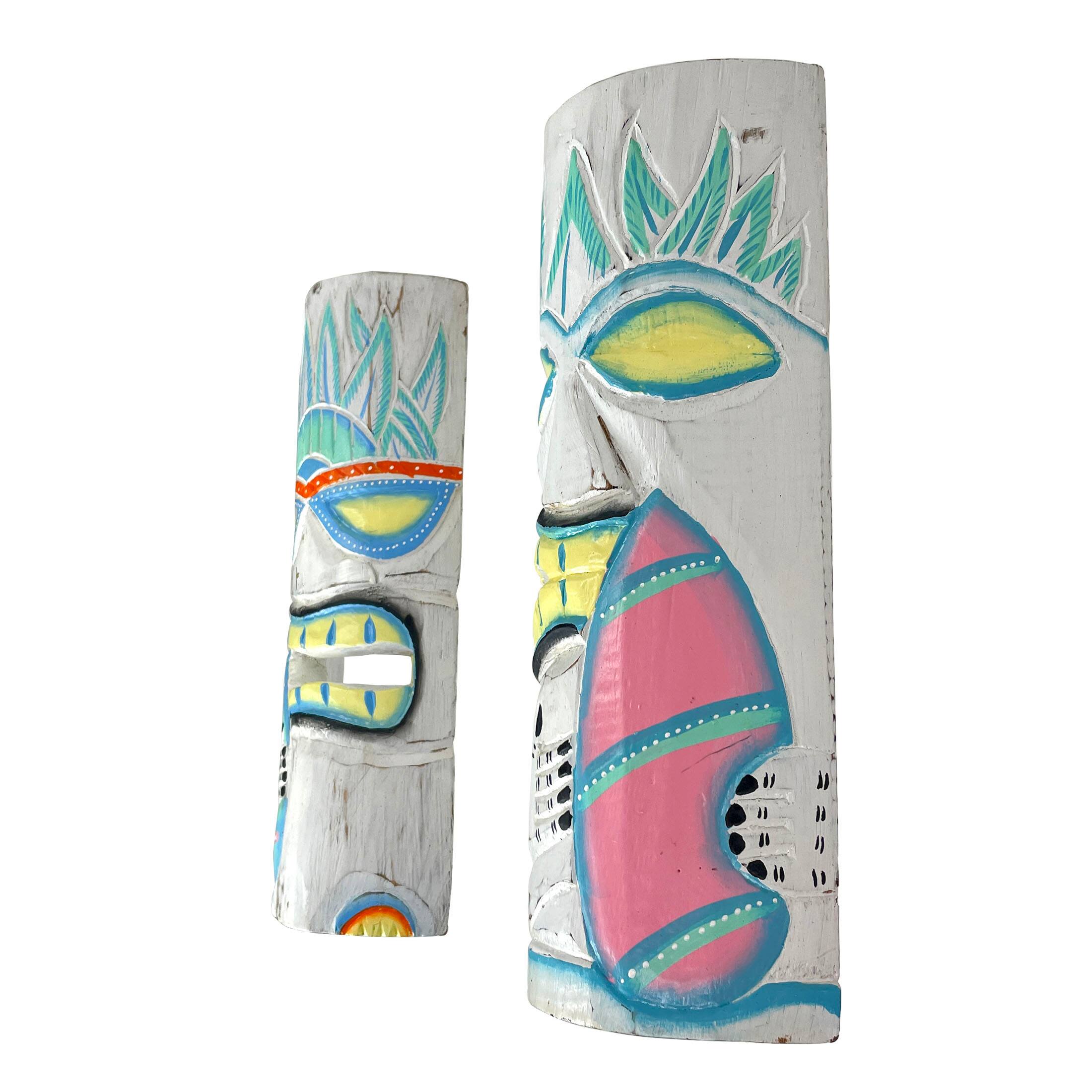 Chesapeake Bay Set of 2 Pastel Surfer Tiki Masks 12" Hand Carved Wooden ...