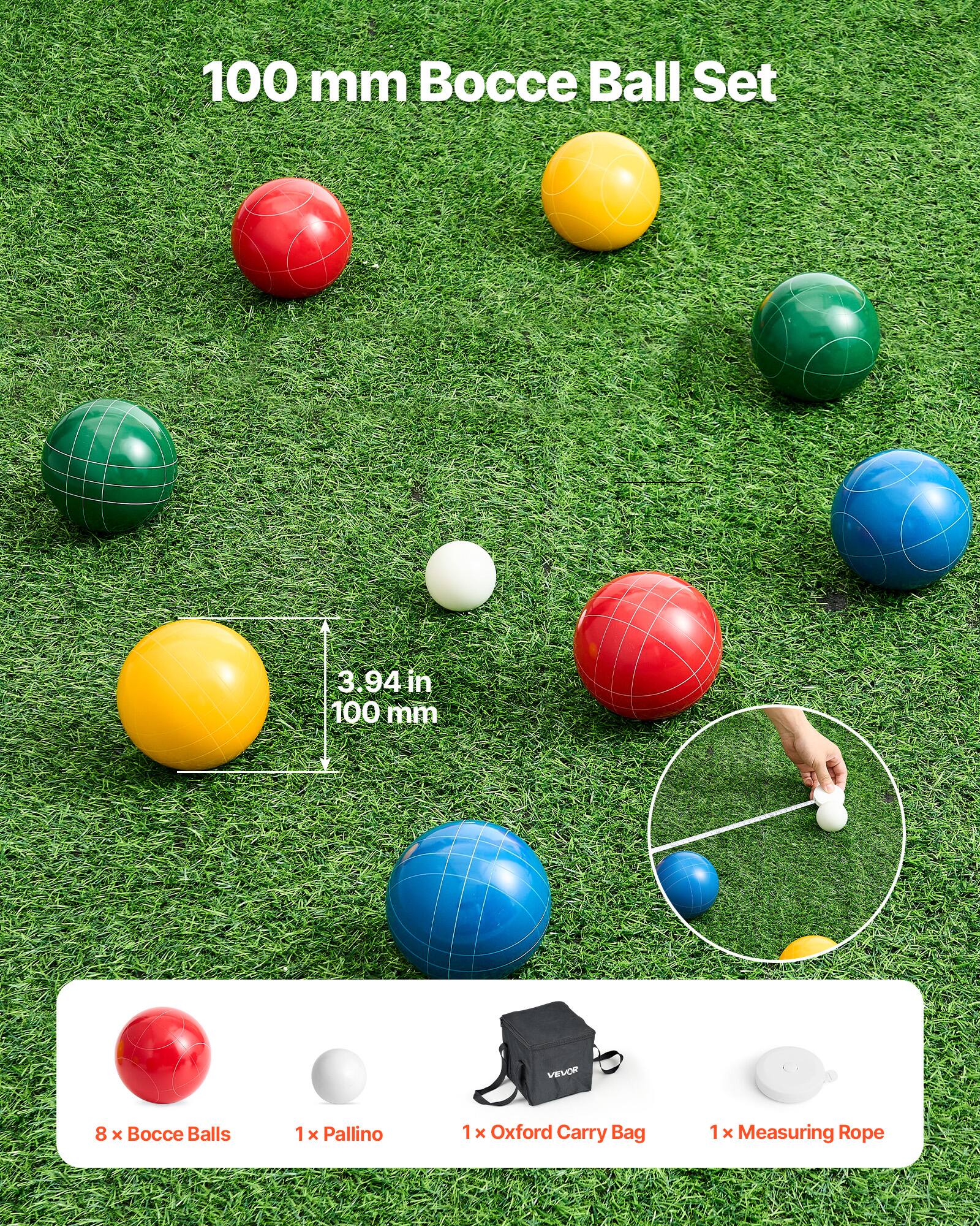 VEVOR Bocce Ball Set, 100 mm, with 8 Resin Balls, Pallino, Carrying Bag ...