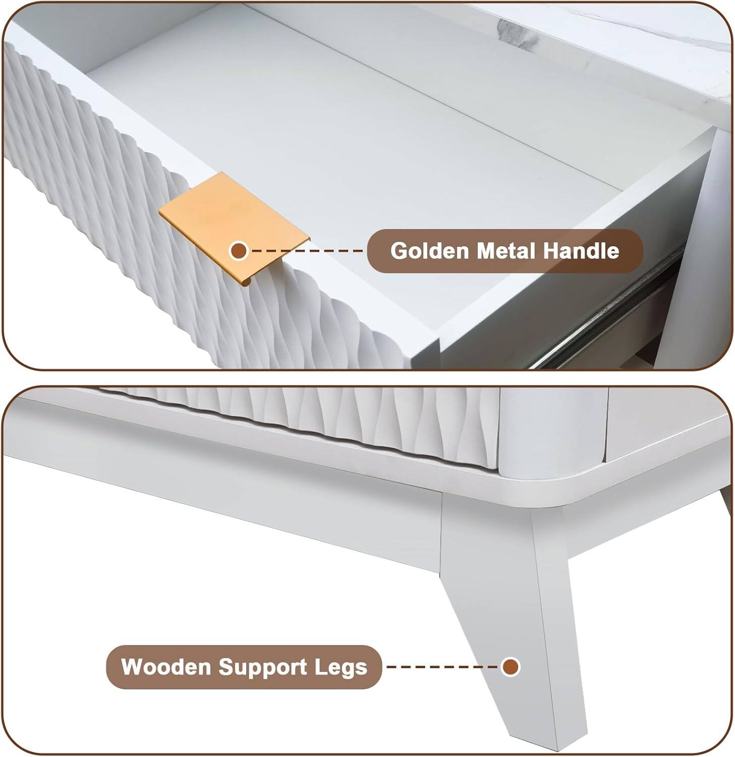 Qeetex 54" Drip Pattern 6 Drawer Chest with Faux Marble Top, Farmhouse ...