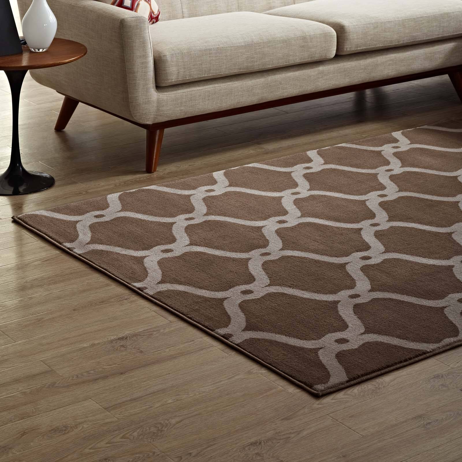 Modway Beltara Chain Link Transitional Trellis Area Rug Dark Tan and ...