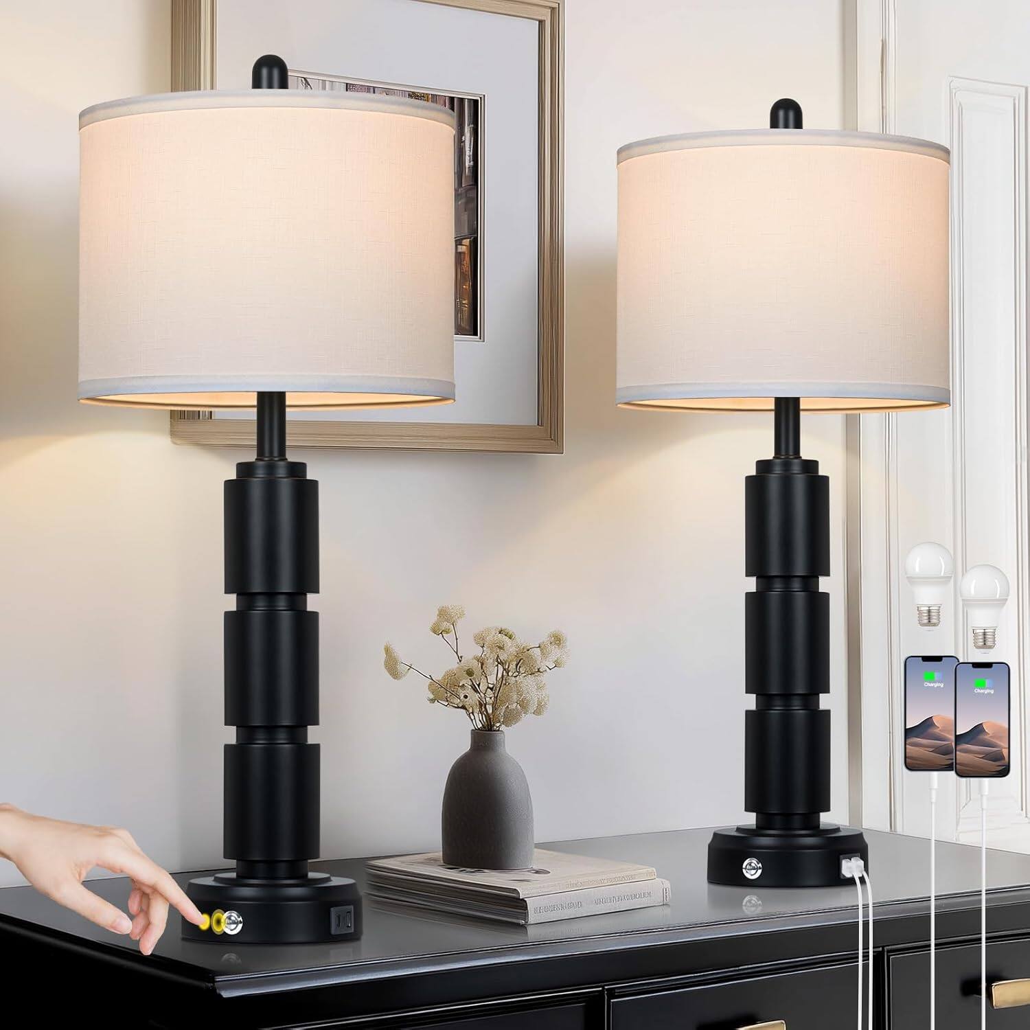 Cozy Serene Black Lamp desk lamp Modern USB Dimmable metal Table Lamps ...