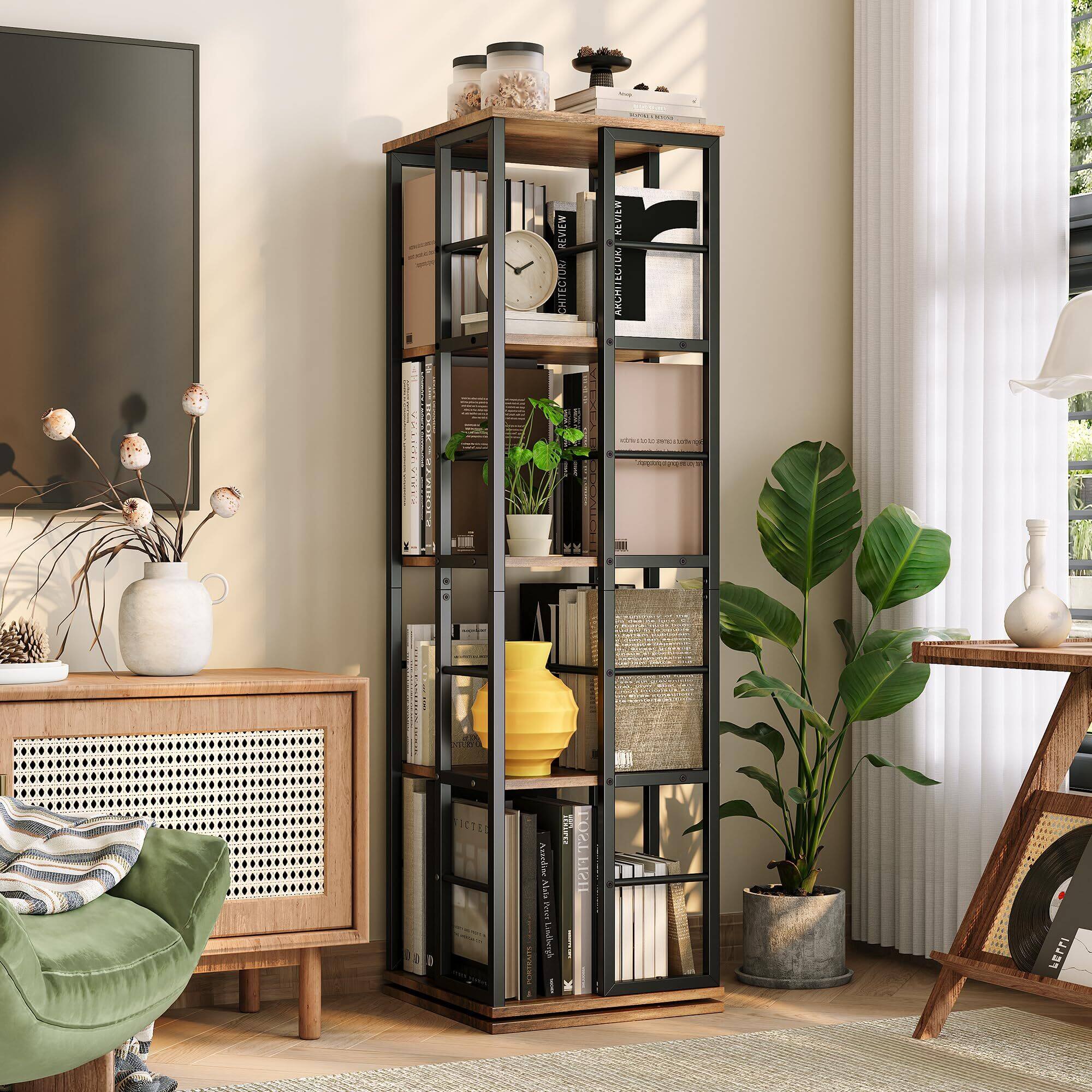Babevy 54'' Tall 4 Tier Rotating Bookshelf Tower – 360° Spinning Corner ...