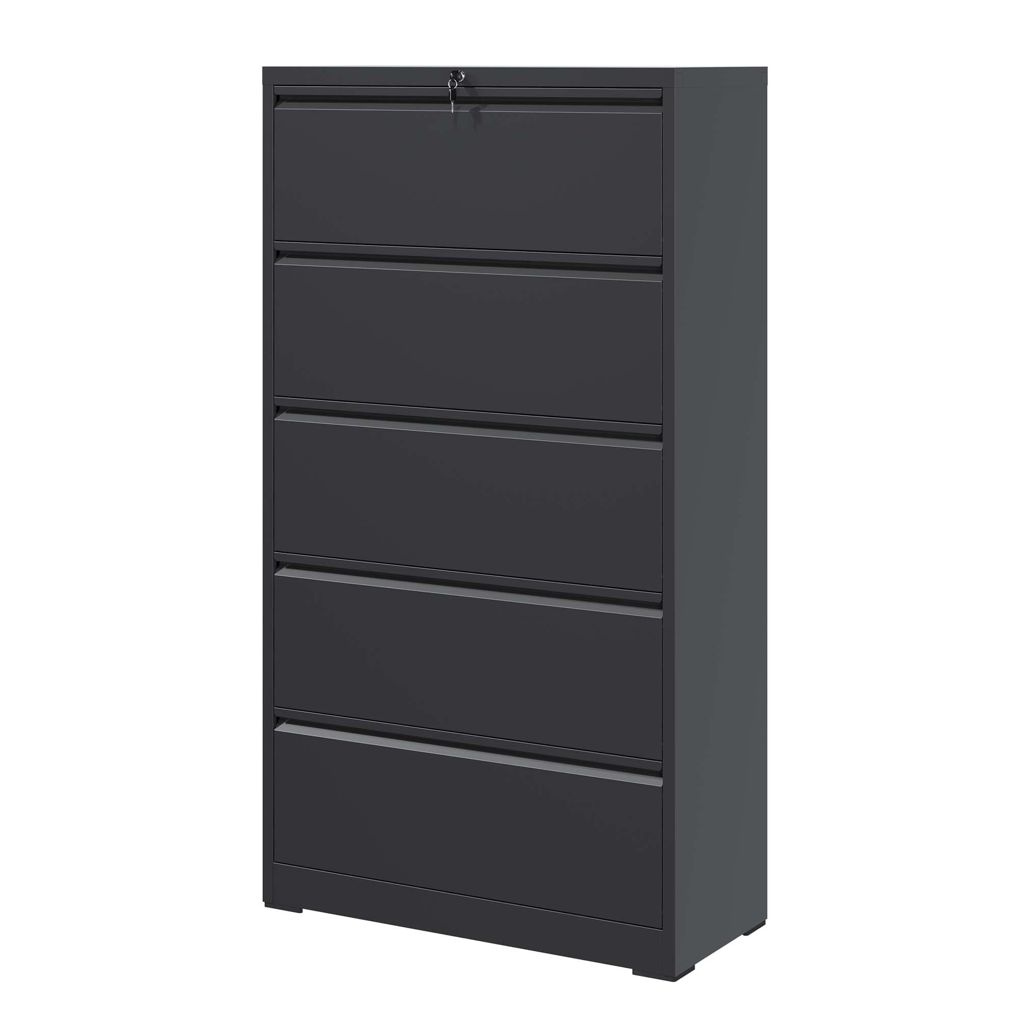 Back. Lycvki - 5-Drawer Lockable Black Lateral File Cabinet - Legal ...