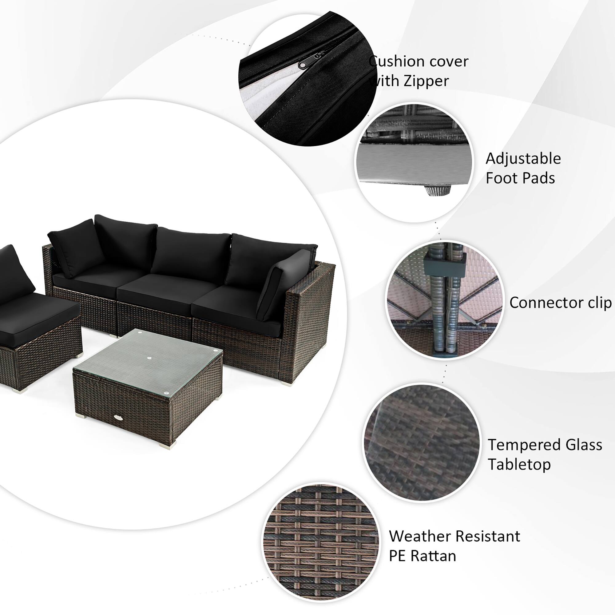 Costway 6PCS Patio Rattan Furniture Set 42" Fire Pit Table Cover Sofa ...