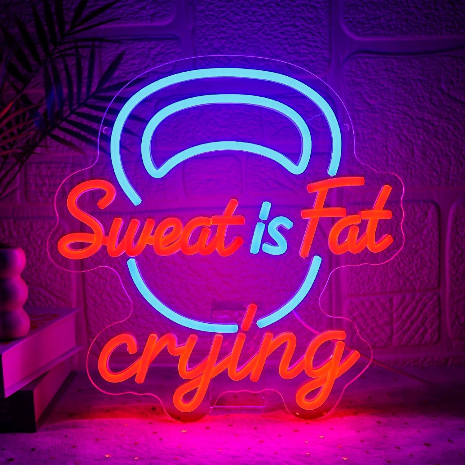 Auledio Sweat Is Fat Crying Neon Sign for Wall Decor Dimmable Gym Led ...