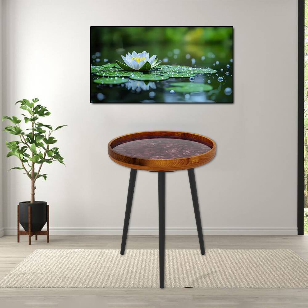 Hivvago 16/20 Inch Round Accent Table with Seashell Inlay and Glossy ...