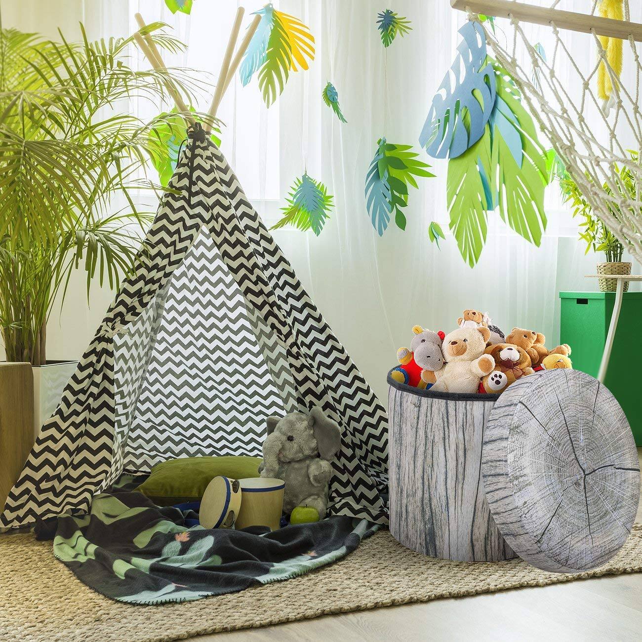 Sorbus Tree Stump Stool, Storage Ottoman 15 Inch Fake Tree Stumps Log ...