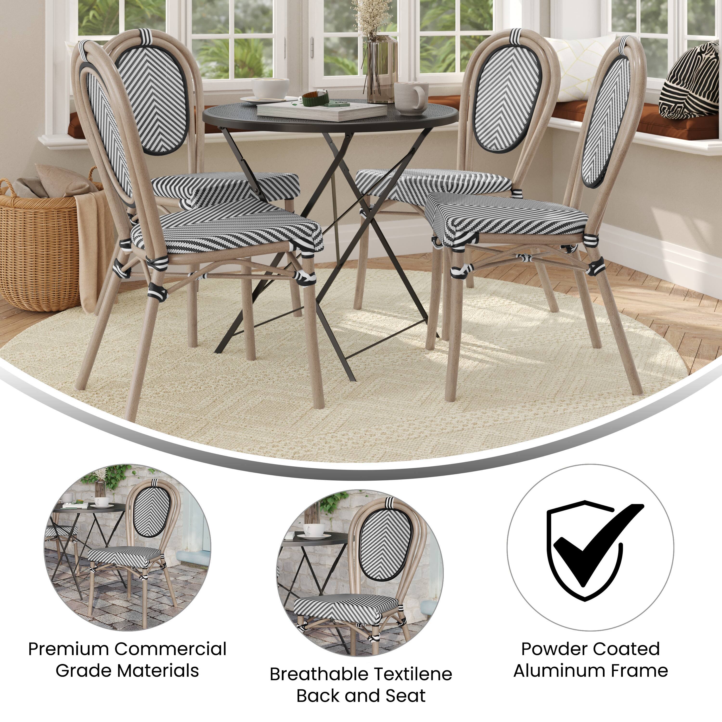 Emma + Oliver 4 Pack Stacking Bistro Chair with Bamboo Print Metal ...