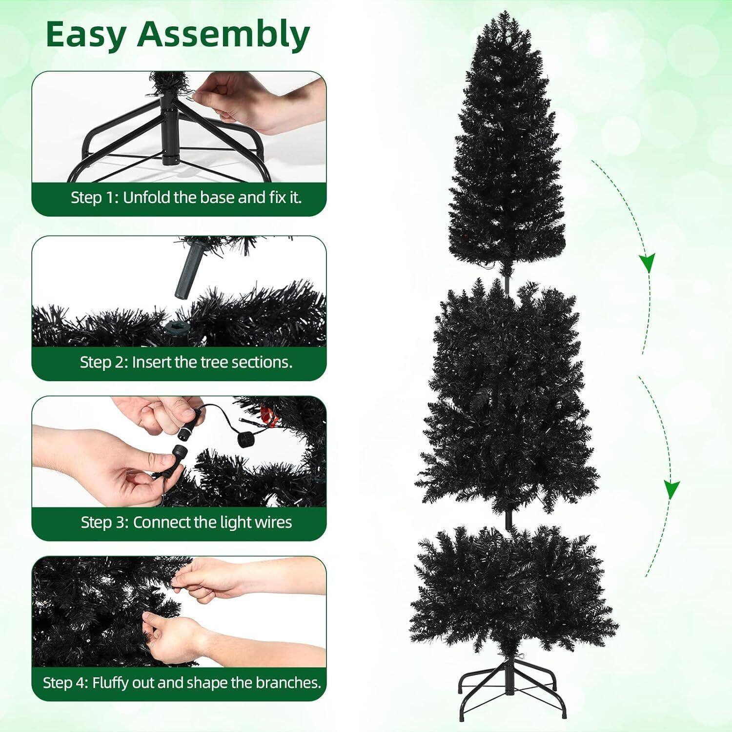 Jojoka 6FT Pre Lit Pencil Christmas Tree, 250 Color Changing LEDs, 8 ...