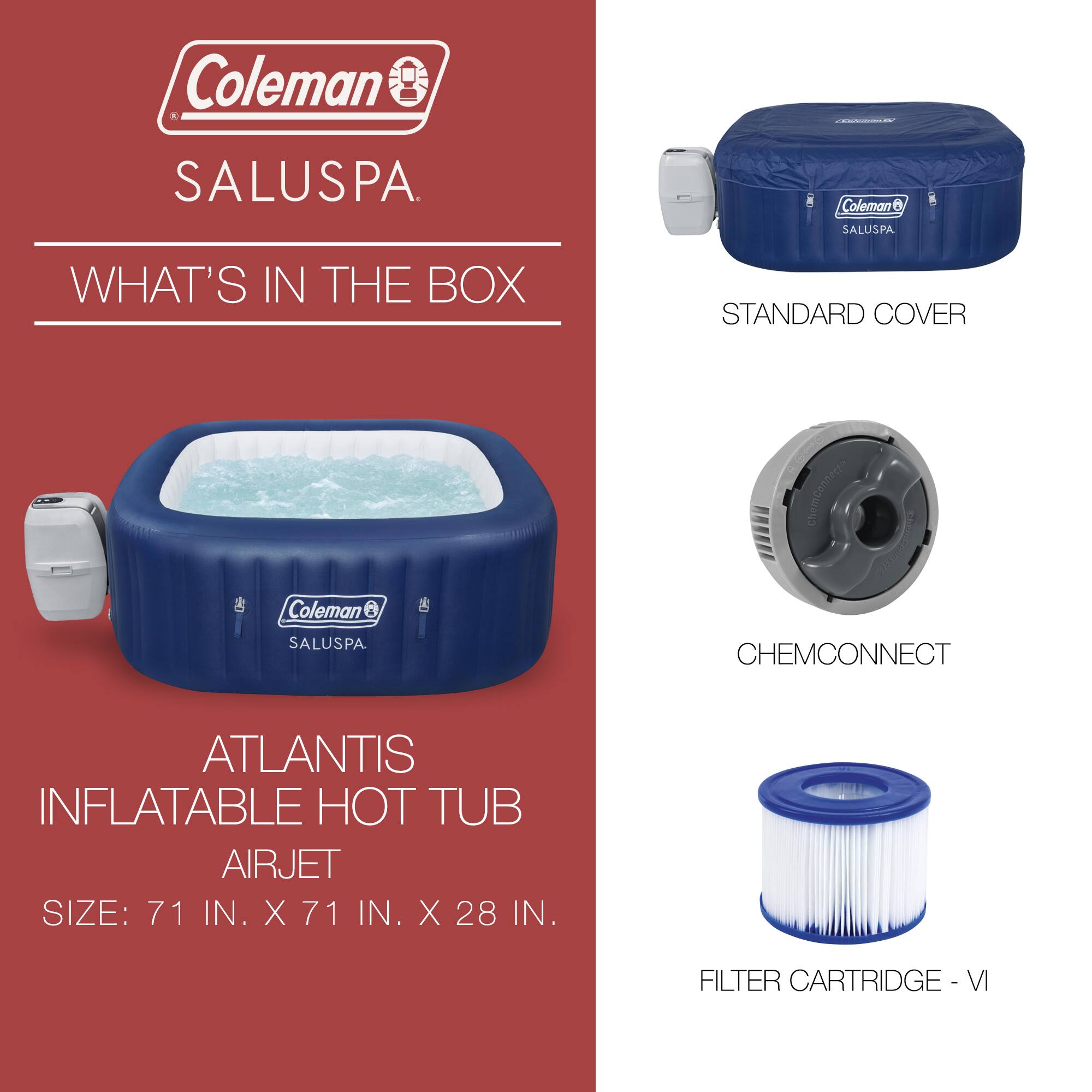 Coleman SaluSpa Atlantis AirJet Inflatable Hot Tub & Type VI Cartridge ...