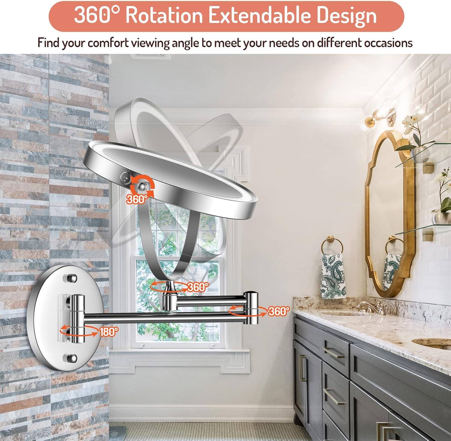 Stamp n Camp Rocollos Rechargeable Wall Mounted Lighted Makeup Mirror ...