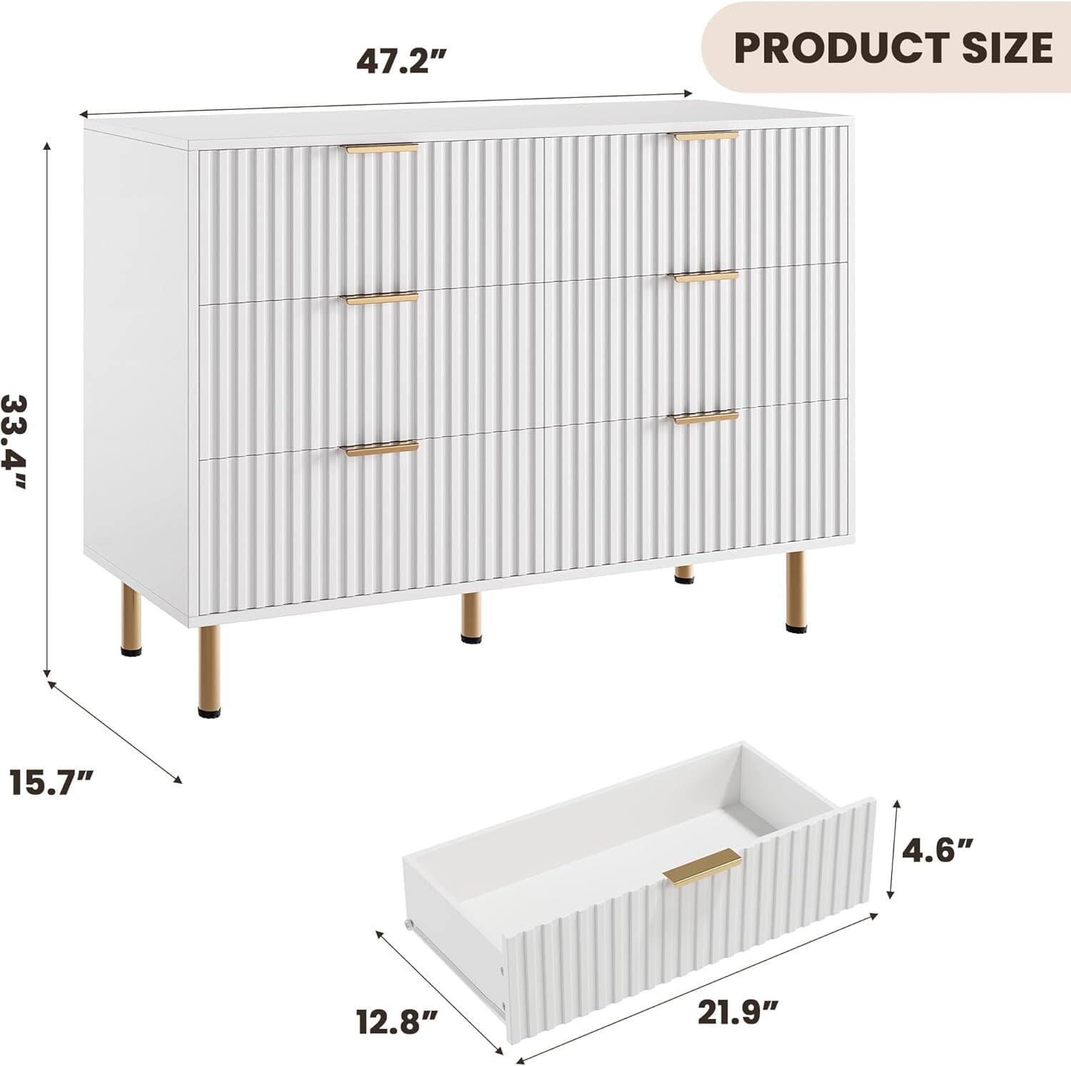 Qeetex 6 Drawer Storage Cabinet, Large Capacity Organizer for Bedroom ...