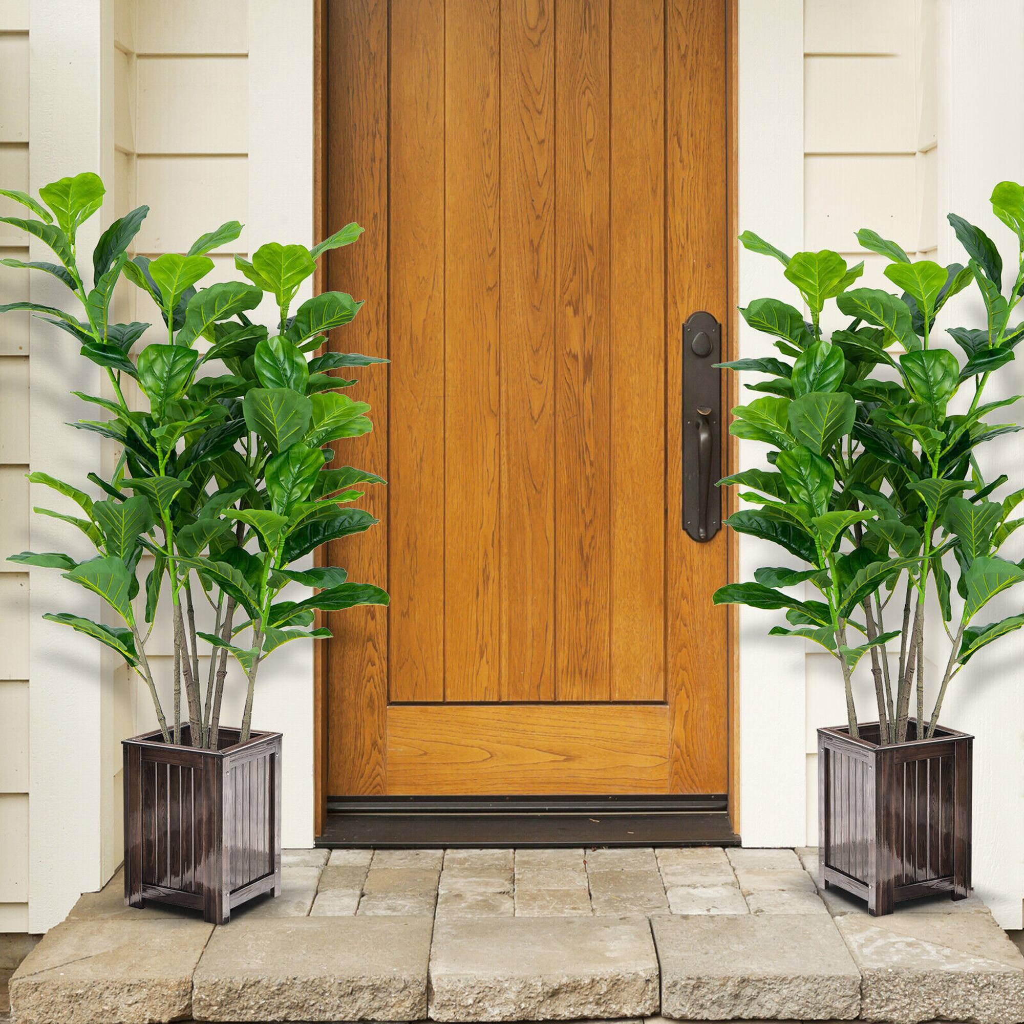 Gymax 51''Artificial Tree 2 Pack Artificial Fiddle Leaf Fig Tree for ...