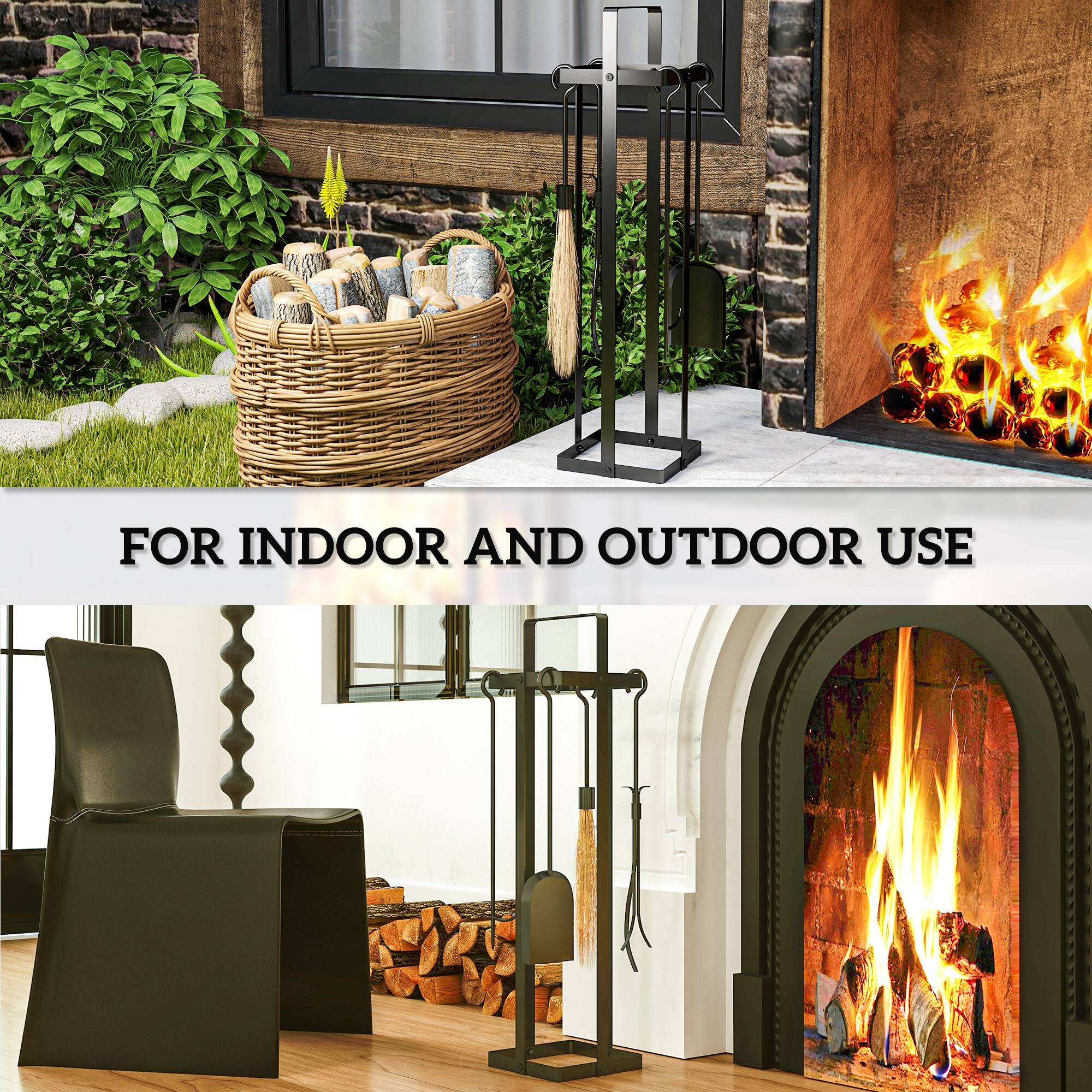 Outsunny Fireplace Tools Set Indoor Outdoor 5 Piece 30 Inch Heavy Duty ...