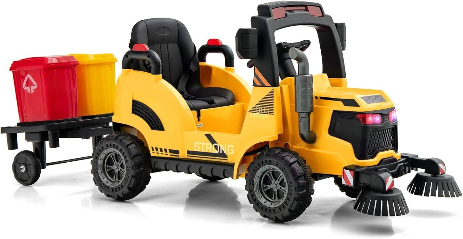 Costway Ride on Car 12V 2 in 1 Kids Street Sweeper Truck Electric ...