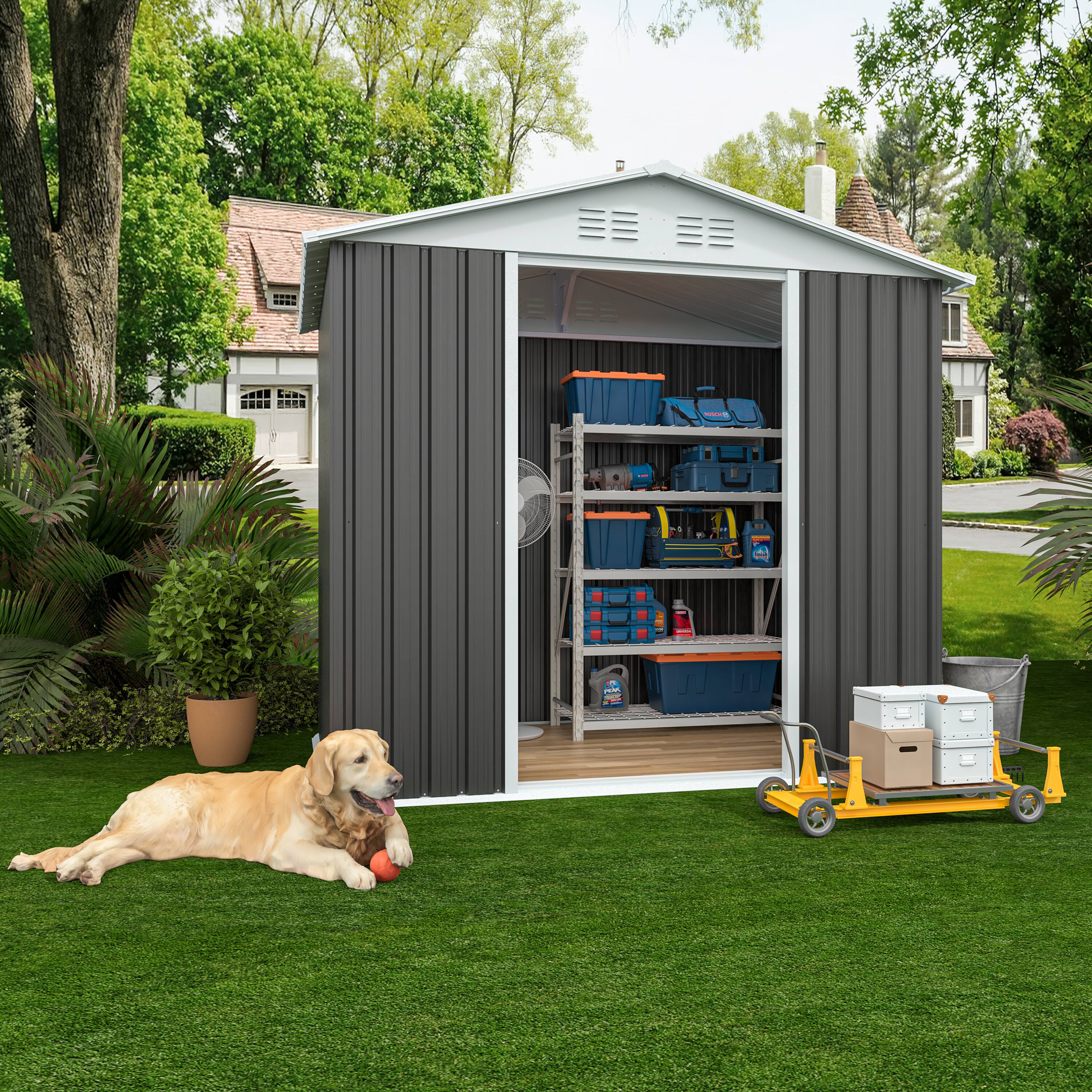Loheer 6x4 Outdoor Storage Shed Grey Apex Roof Backyard Tool Shed Heavy ...
