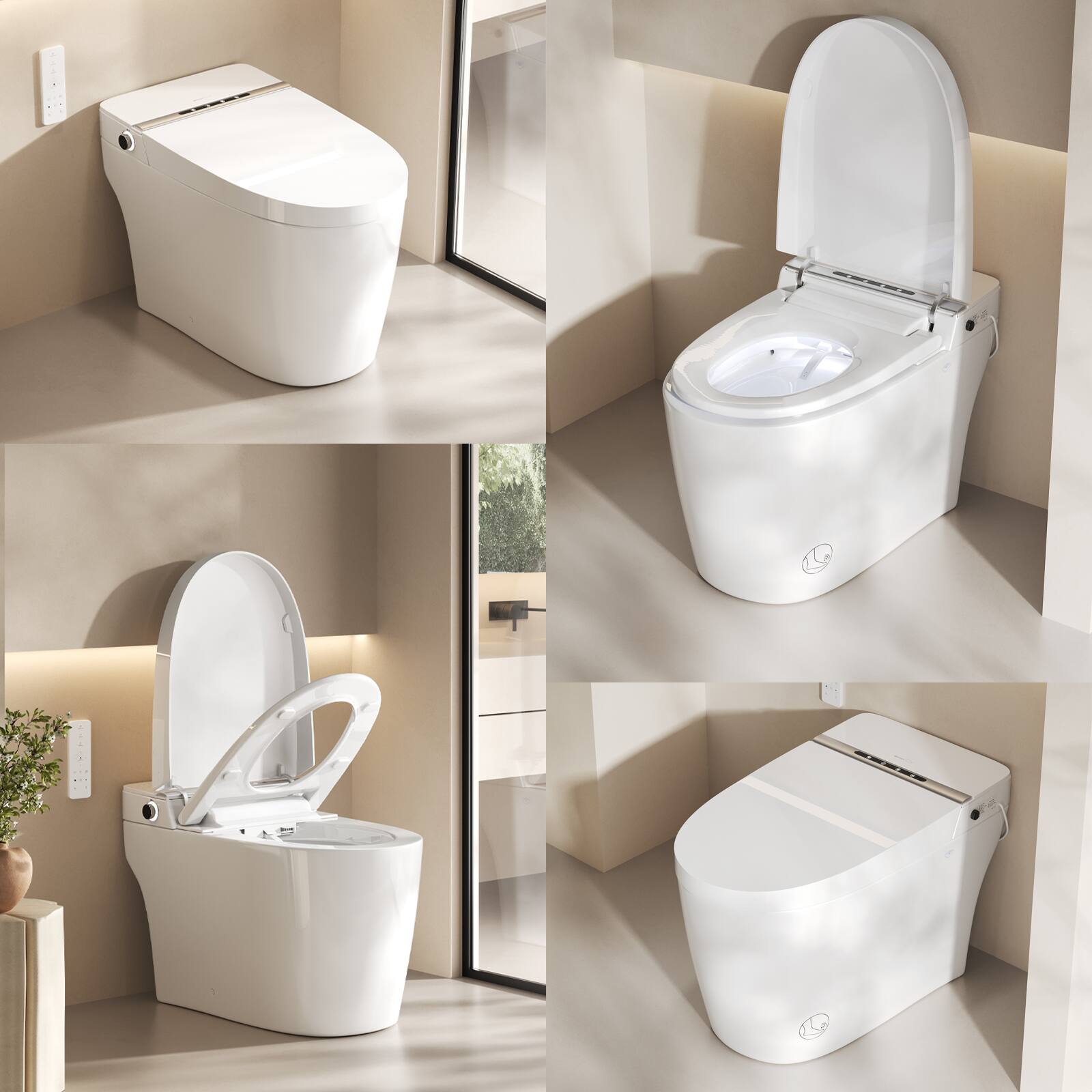 Ecooso Smart Bidet Toilet with Auto Open Lid, Foot Sensor Flush, Heated ...