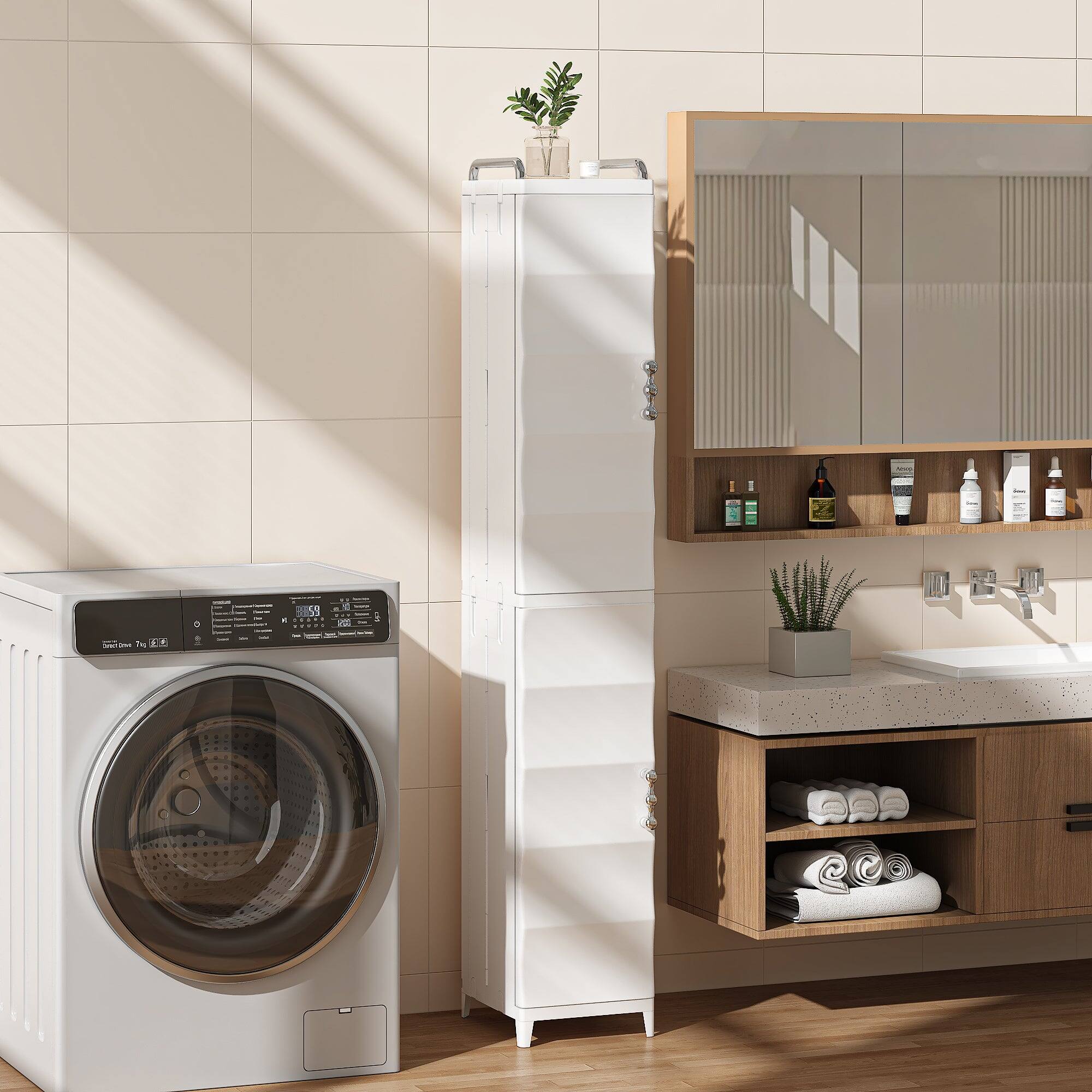 Vecelo Slim White Bathroom Storage Cabinet with Doors, Plastic Toilet ...