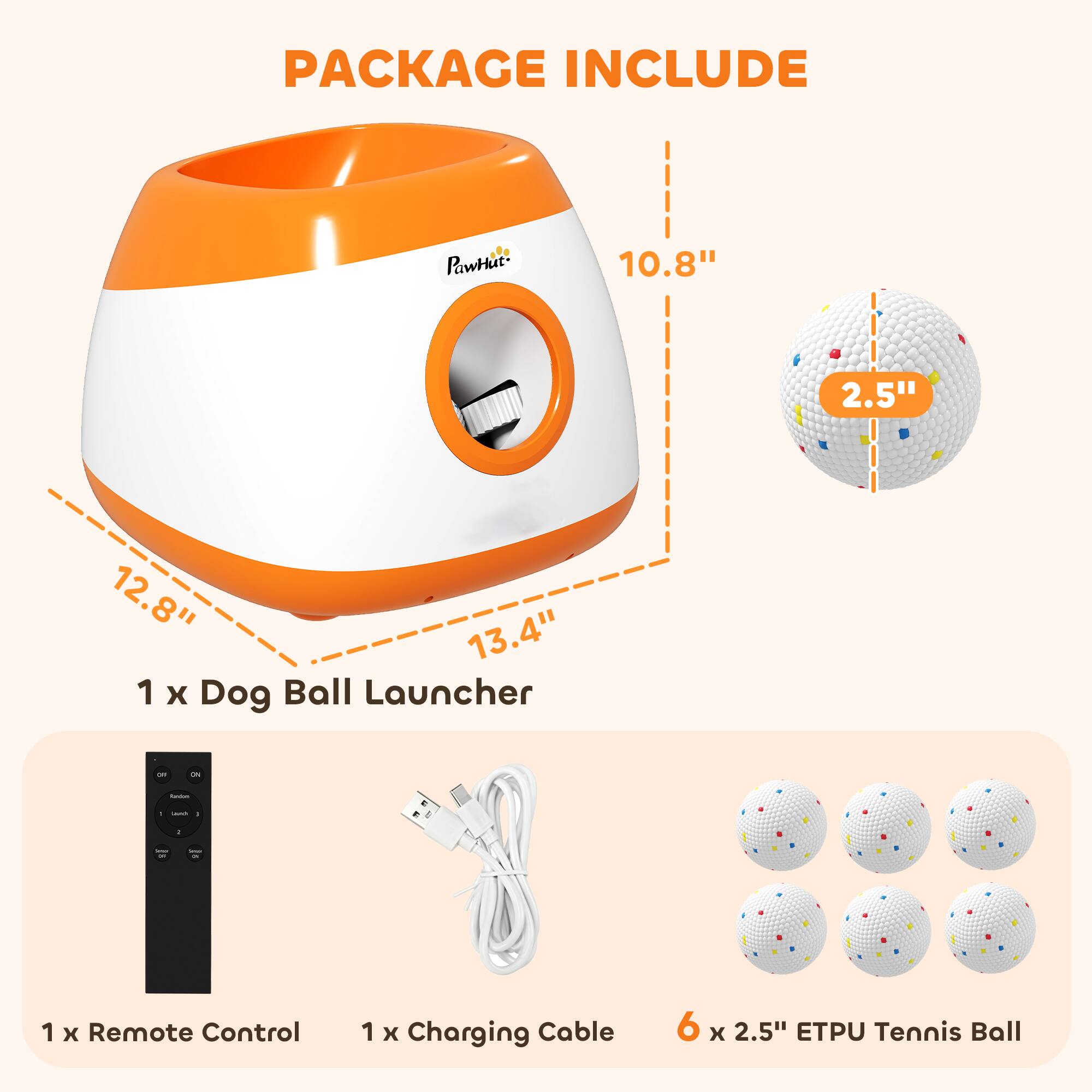 Pawhut Dog Ball Launcher with 26 80 FT Distance Orange D03-006V00OG ...