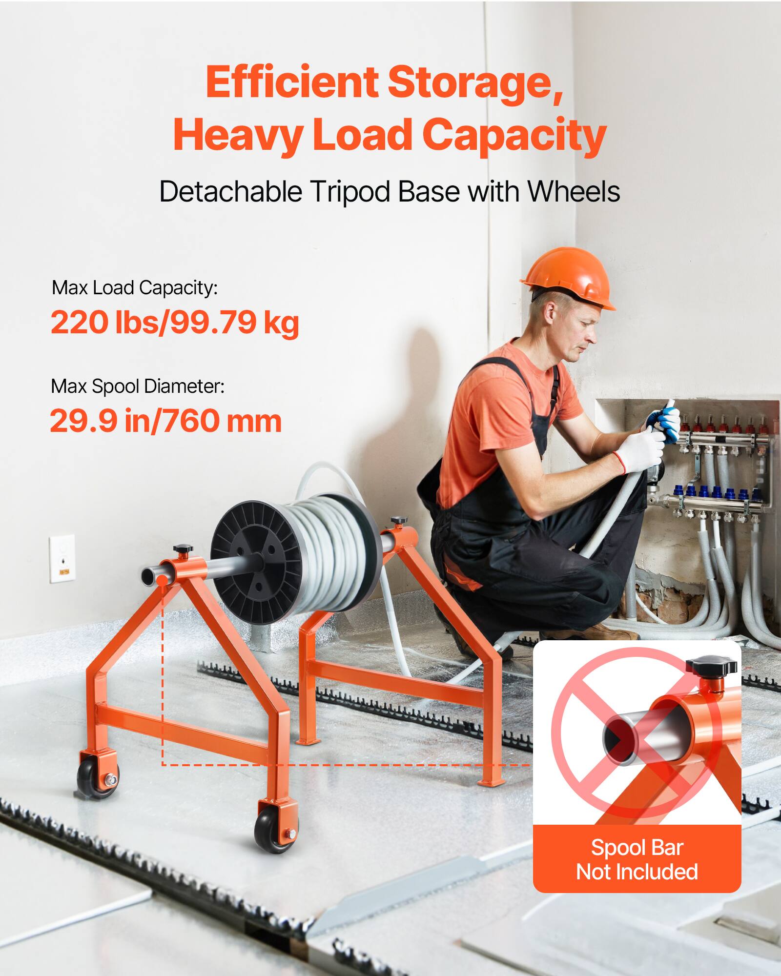 VEVOR Wire Spool Rack, 220 lbs Load Capacity, Portable Cable Caddy ...