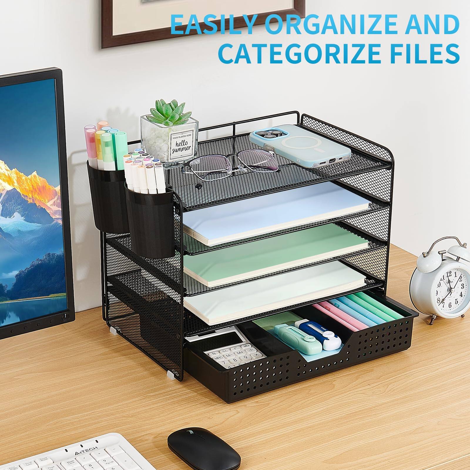 Paradigms Interiors 5 tier Paper Organizer Letter Tray With Drawer & 2 ...